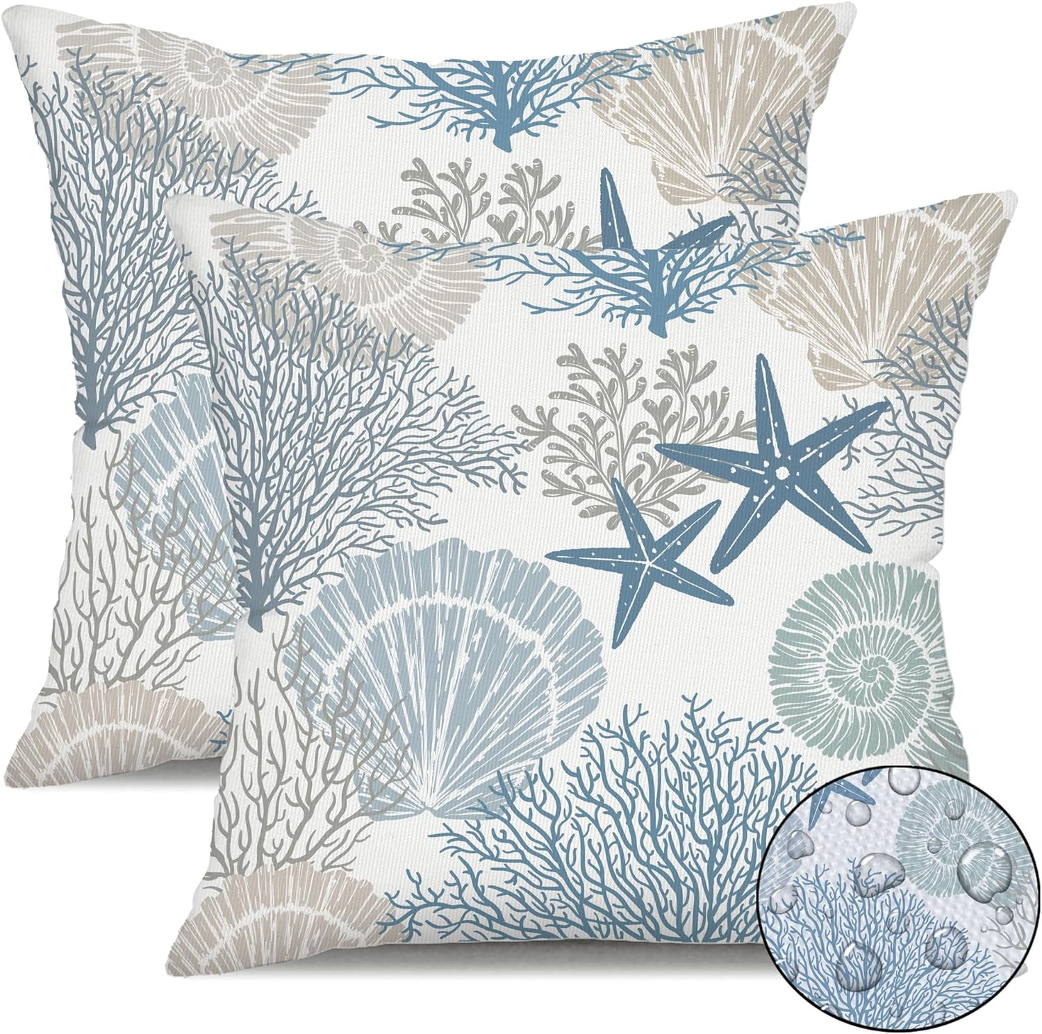 Outdoor Pillow Covers 18x18 Inch Set of 2 Coral Branch Ocean Themed ...