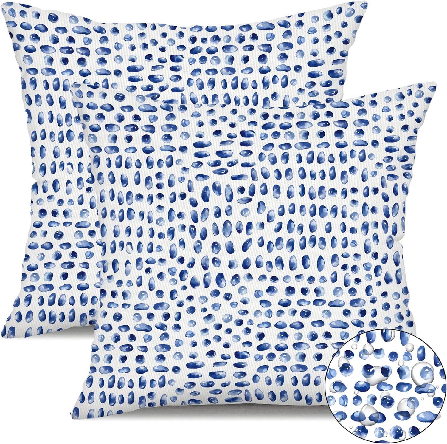 Outdoor Pillow Covers 18x18 Inch Set of 2 Dense Blue Polka Dot Decor ...