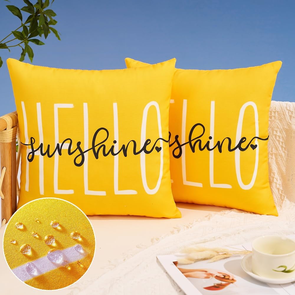 Outdoor Pillow Covers 18x18 Inch Set of 2 Hello Sunshine Decor Yellow ...