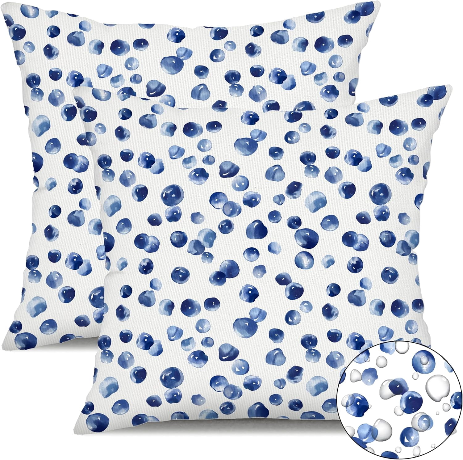 Outdoor Pillow Covers 20x20 Inch Set of 2 Blue Polka Dot Decor ...