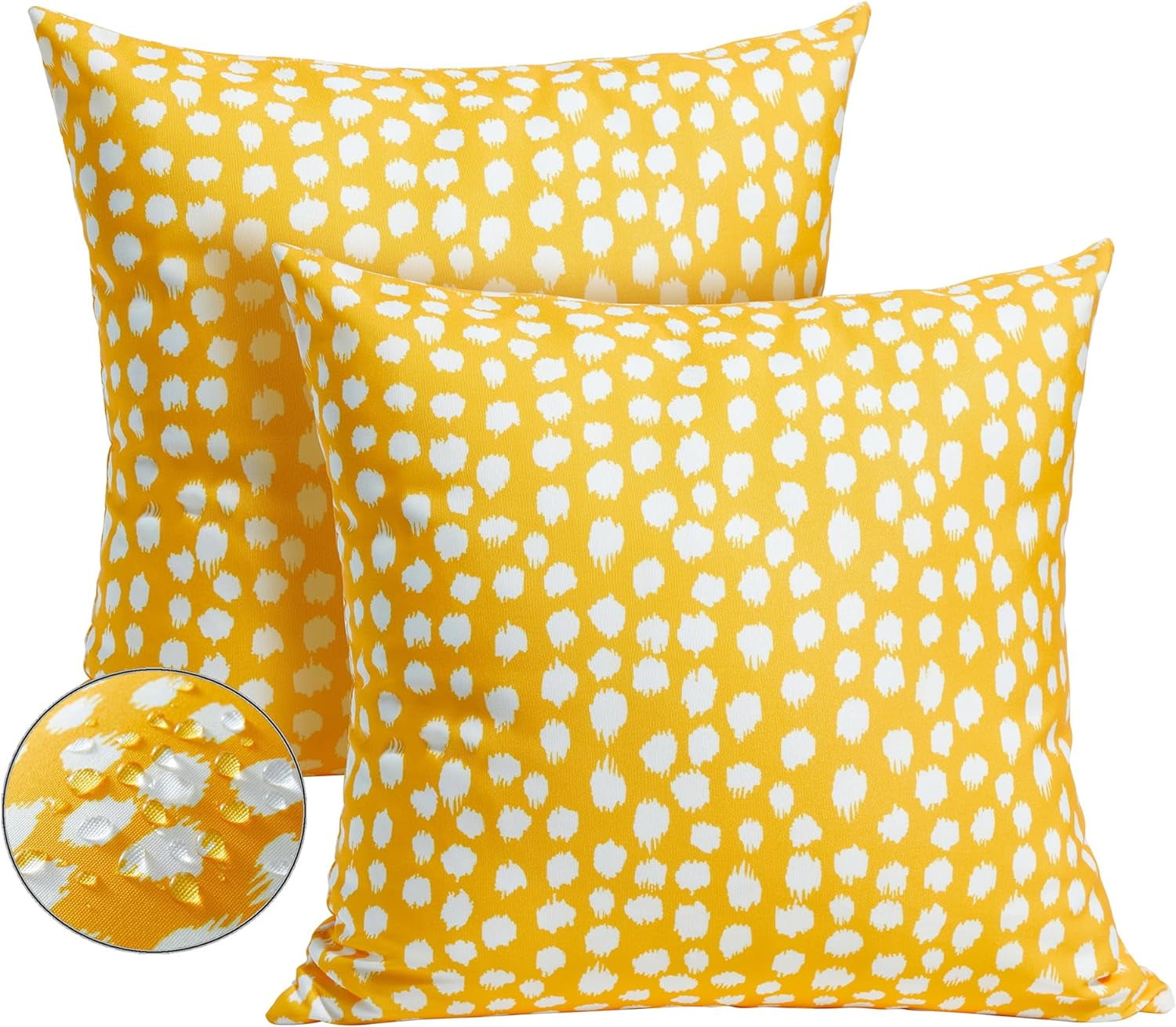 Outdoor Pillow Covers 20x20 Set of 2 Yellow Polka Dot Outdoor Waterproof Decorative Pillow Cases ...