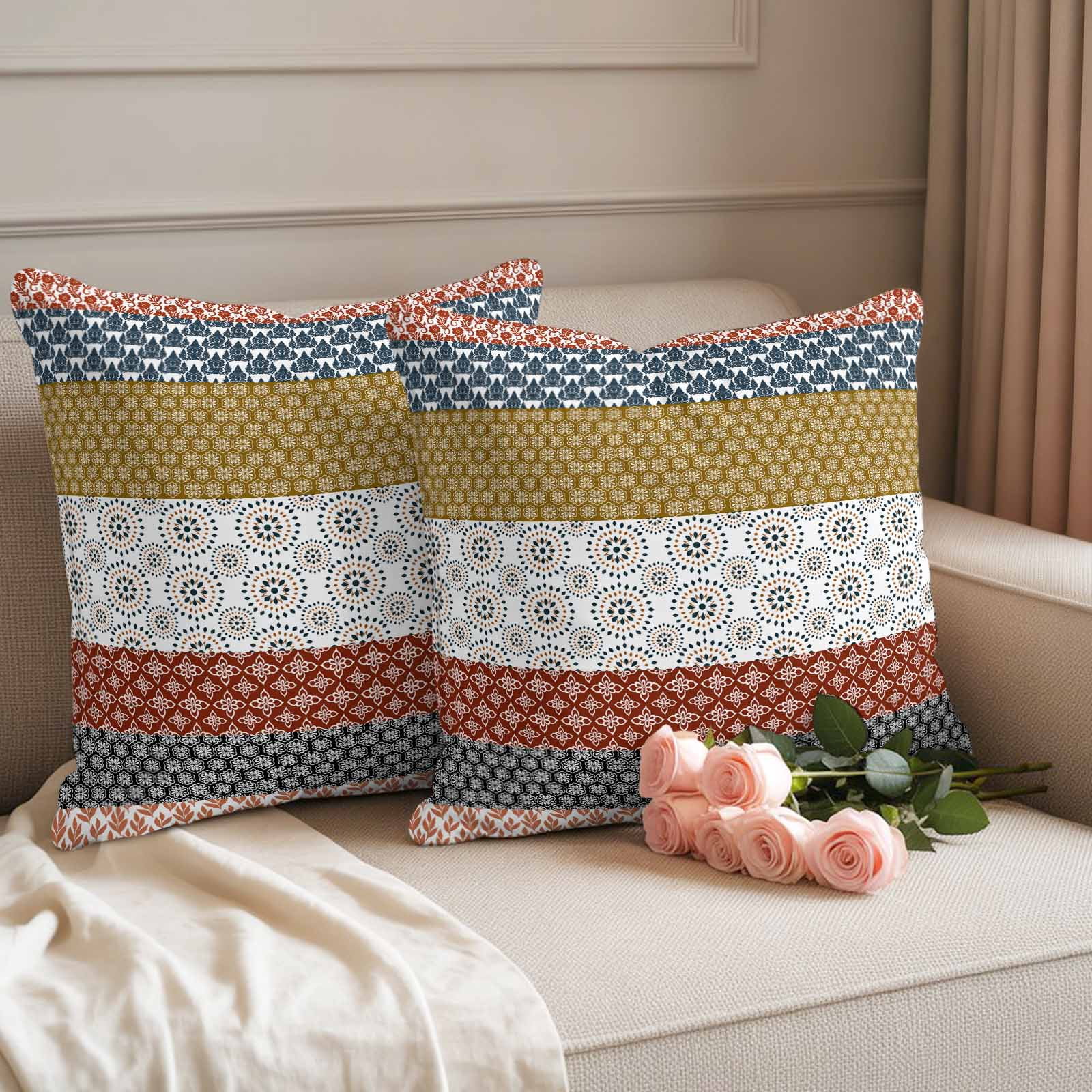 Outdoor Pillow Covers Set of 2, Bohemian Geometric Stripes Decorative ...