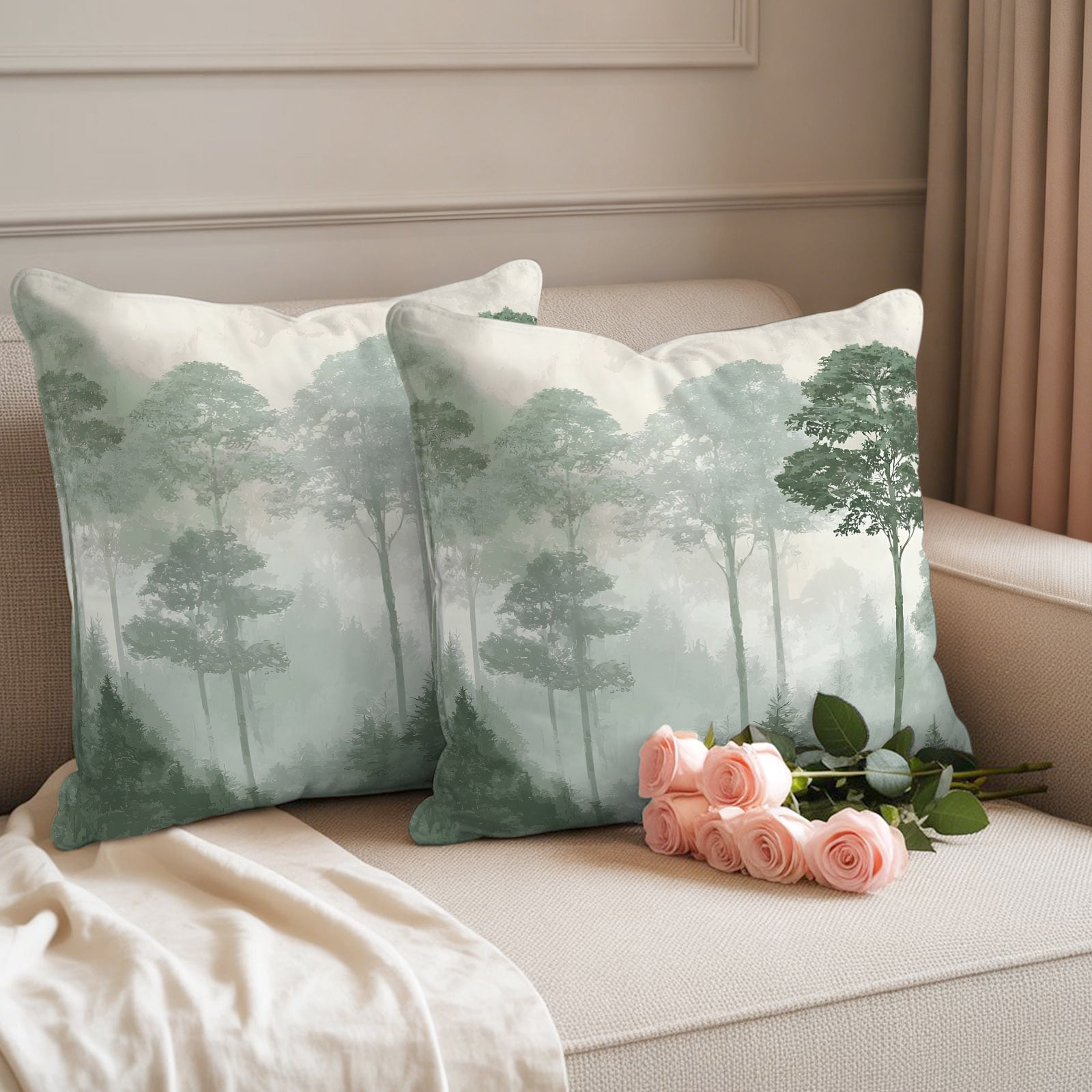 Outdoor Pillow Covers Set of 2, Modern Natural Pine Trees Decorative ...