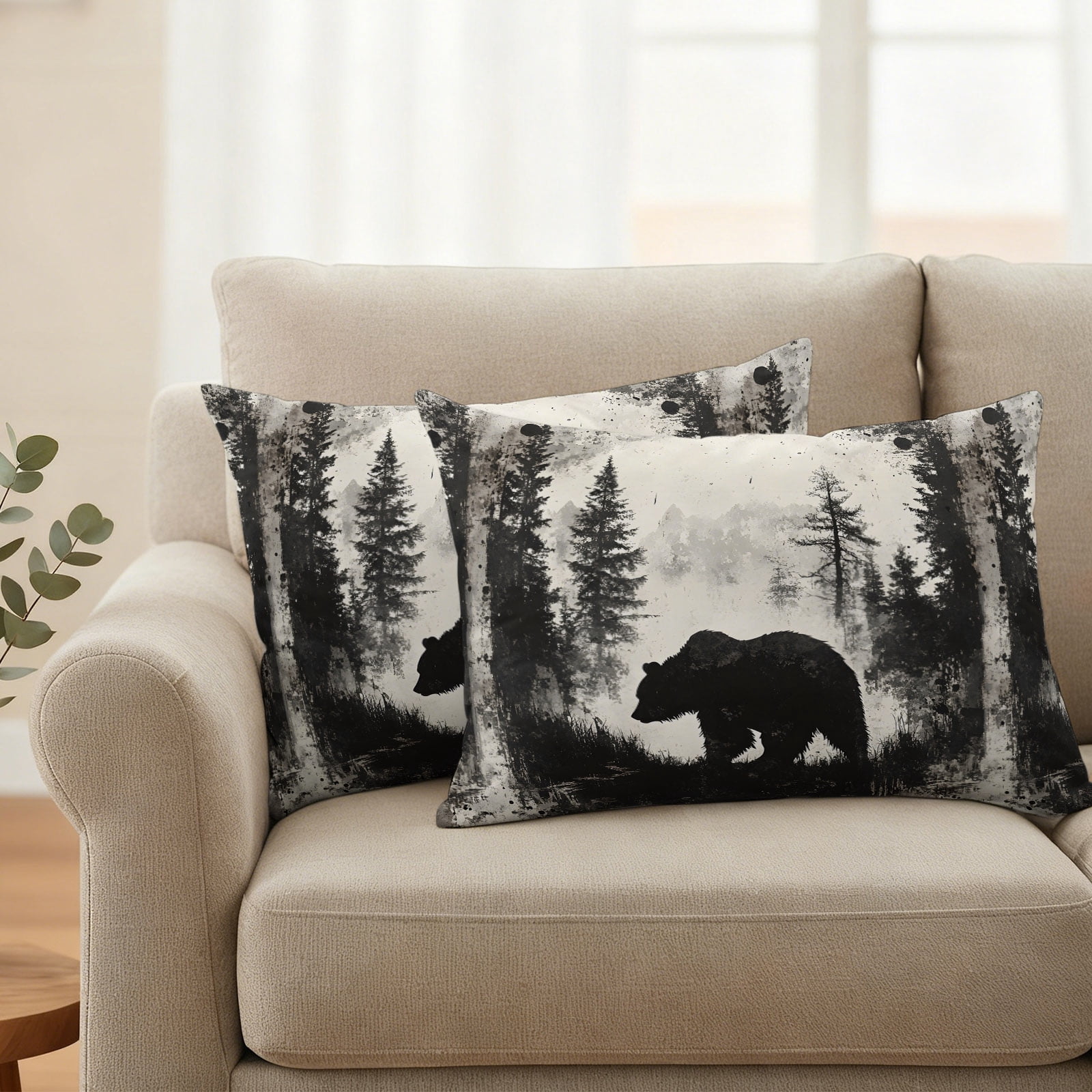 Outdoor Pillow Covers Set of 2, Retro Abstract Bear Silhouette ...