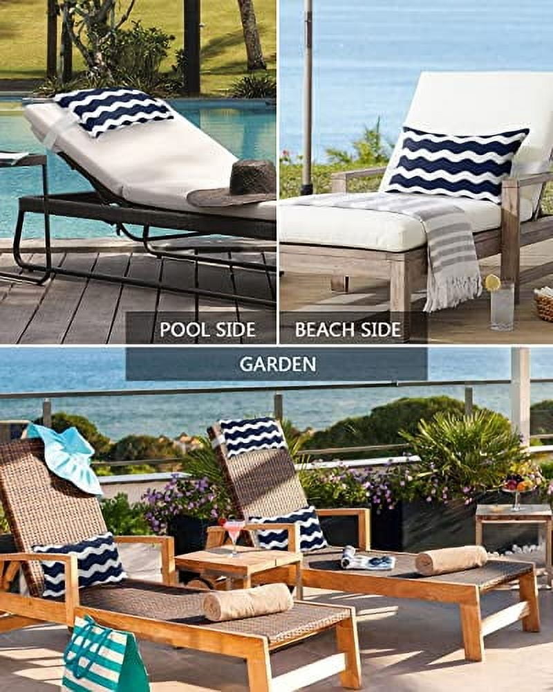 Outdoor Pillow for Lounge Chair with Strap & Insert Navy Blue and White ...
