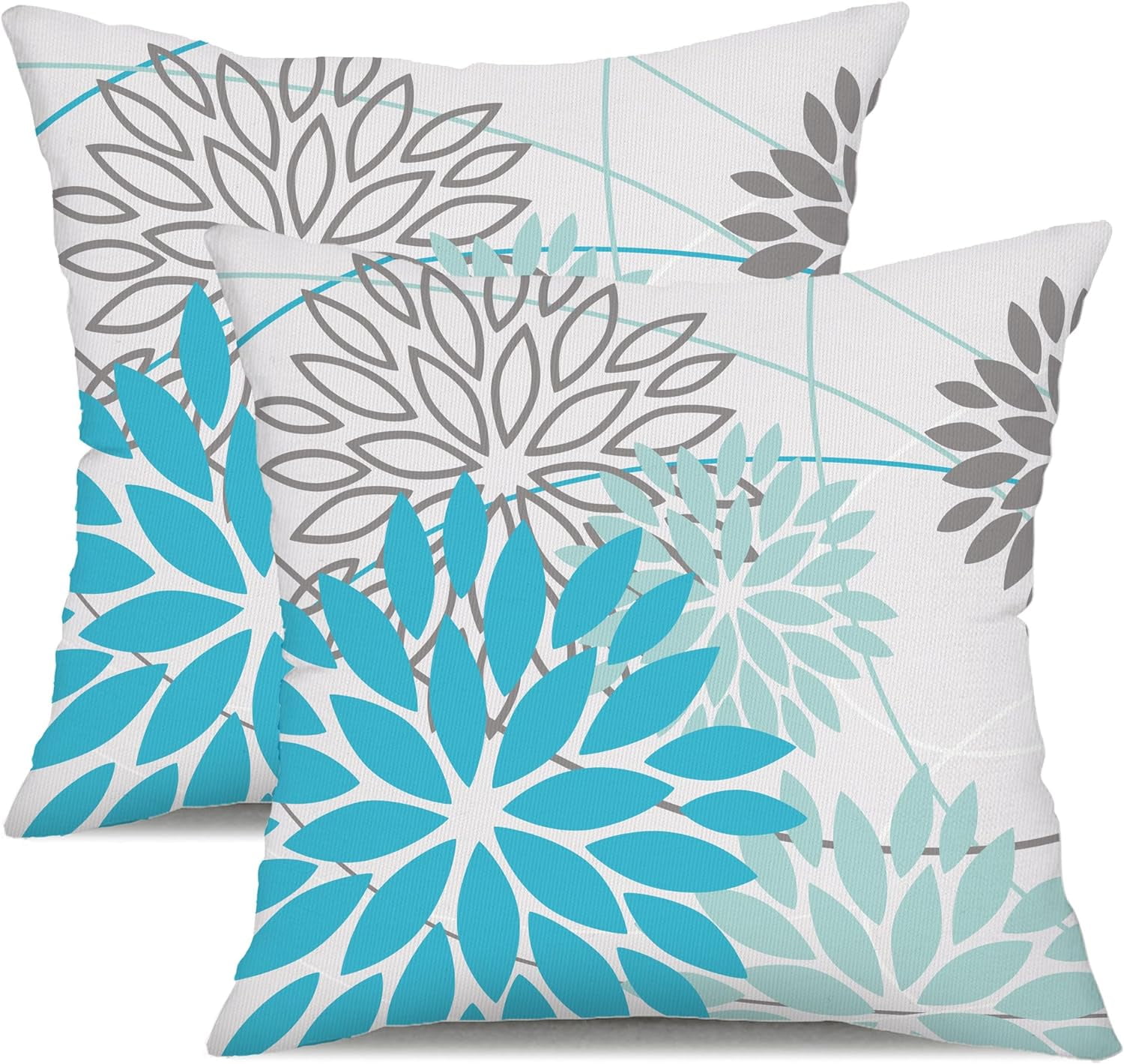 Outdoor Pillows Waterproof Pillow Covers 20x20 Set of 2 Blue Floral ...