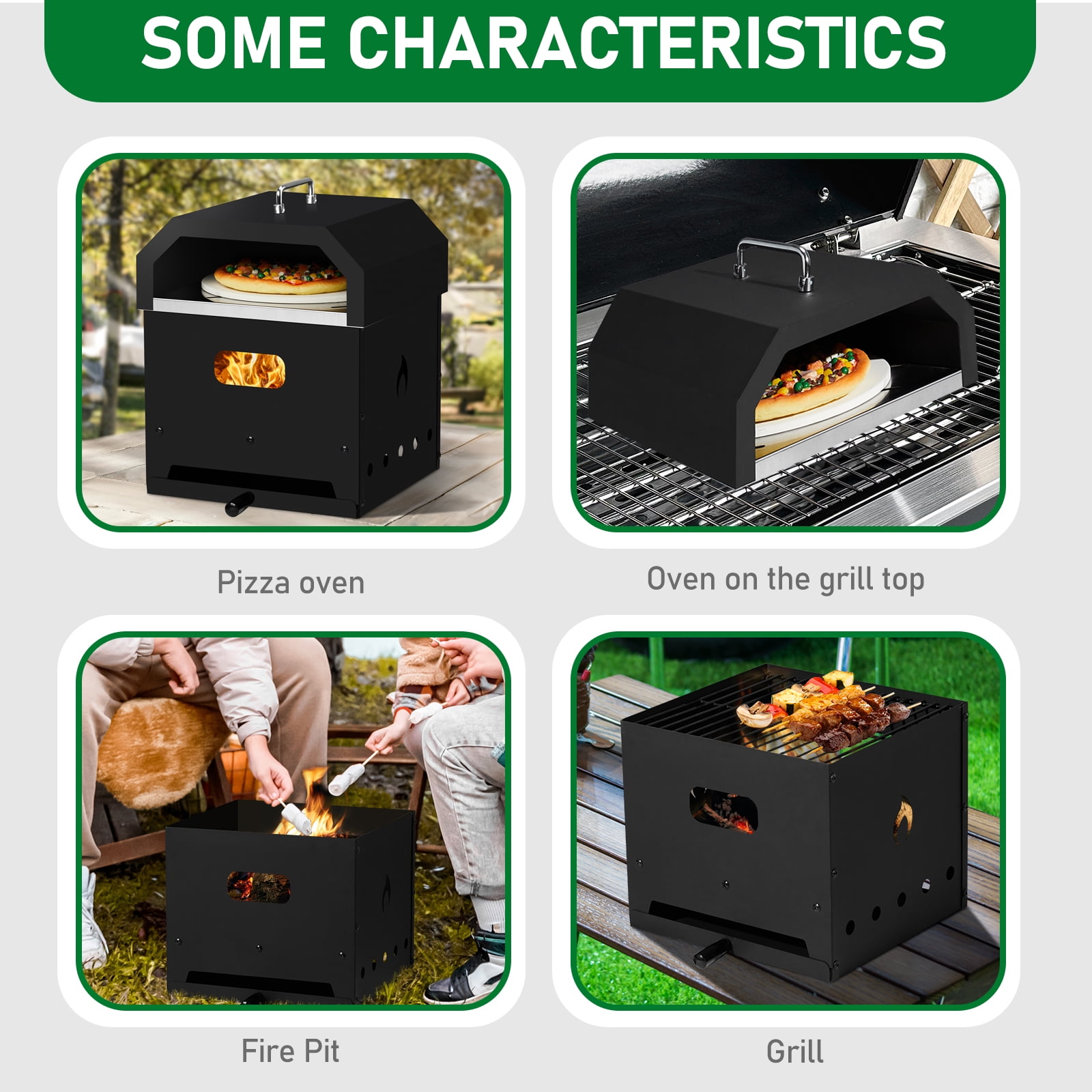 Outdoor Pizza Oven 4 in 1 Wood Fired 2-Layer Detachable Outside Ovens ...