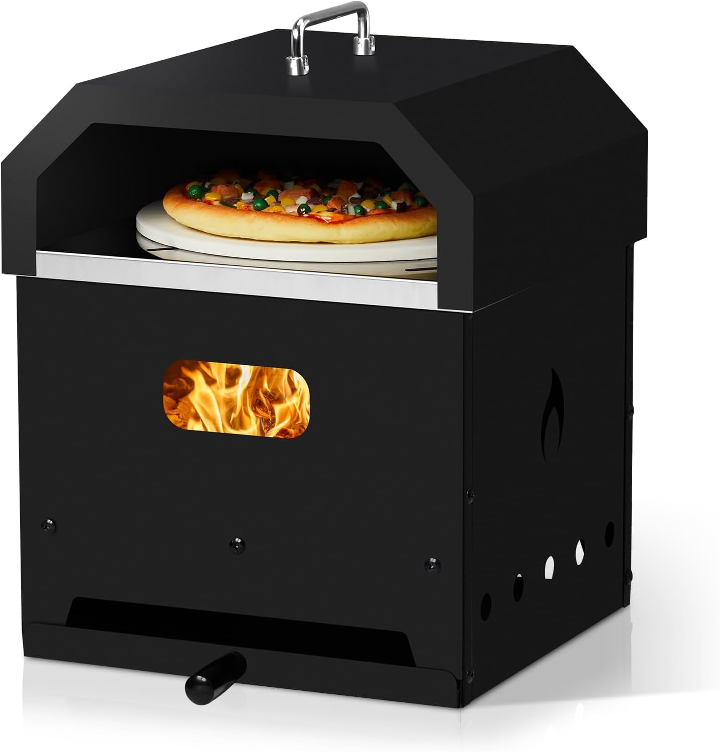 Outdoor Pizza Oven 4-in-1, Wood Fired 2-Layer Portable Grill Smoker ...