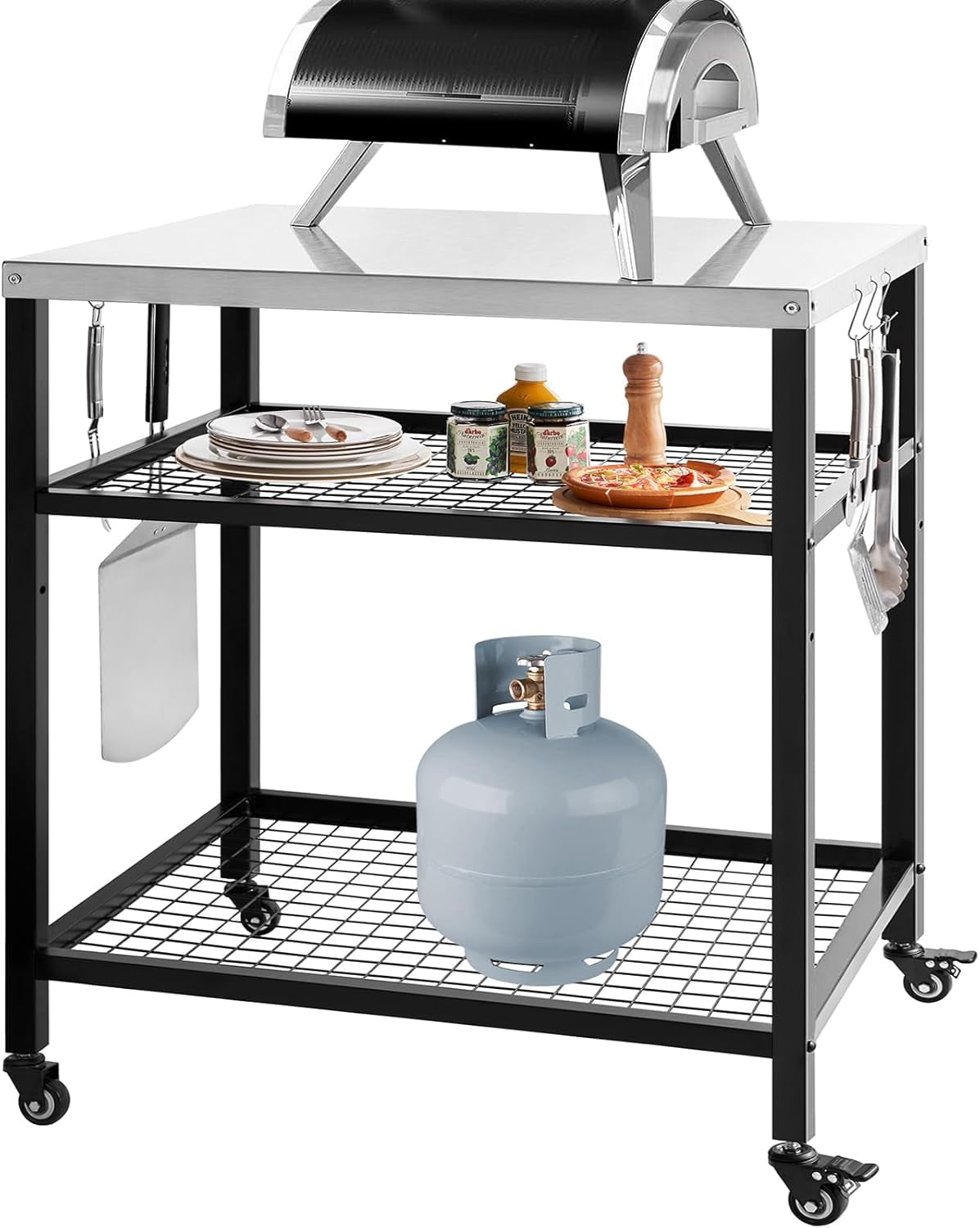 Outdoor Pizza Oven Rack BBQ Trolley Table Pizza Oven Trolley Rack ...