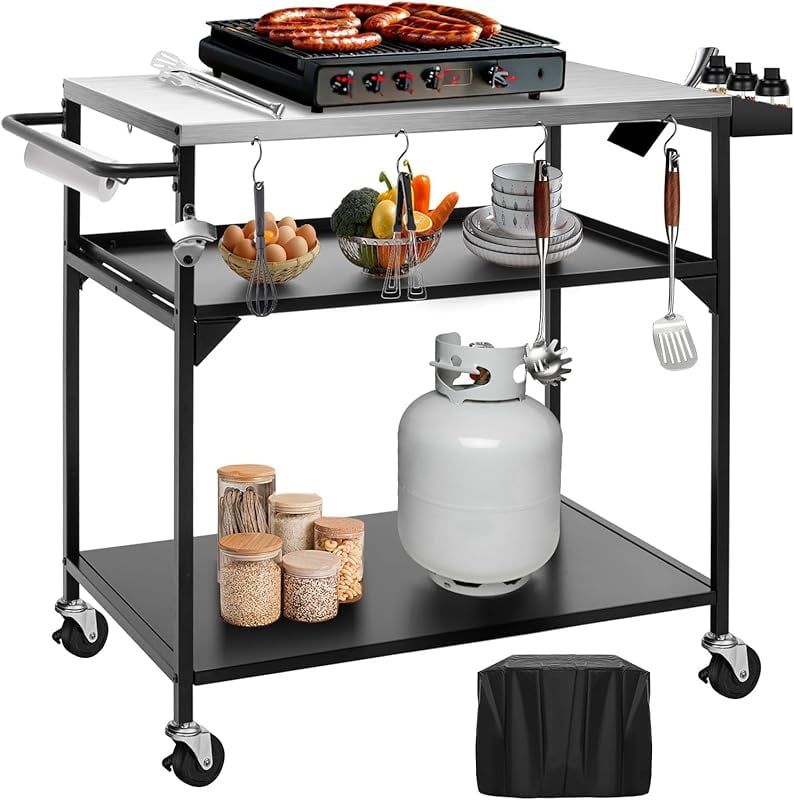 Outdoor Pizza Oven Table, Outdoor Grill Table with Waterproof Cover ...
