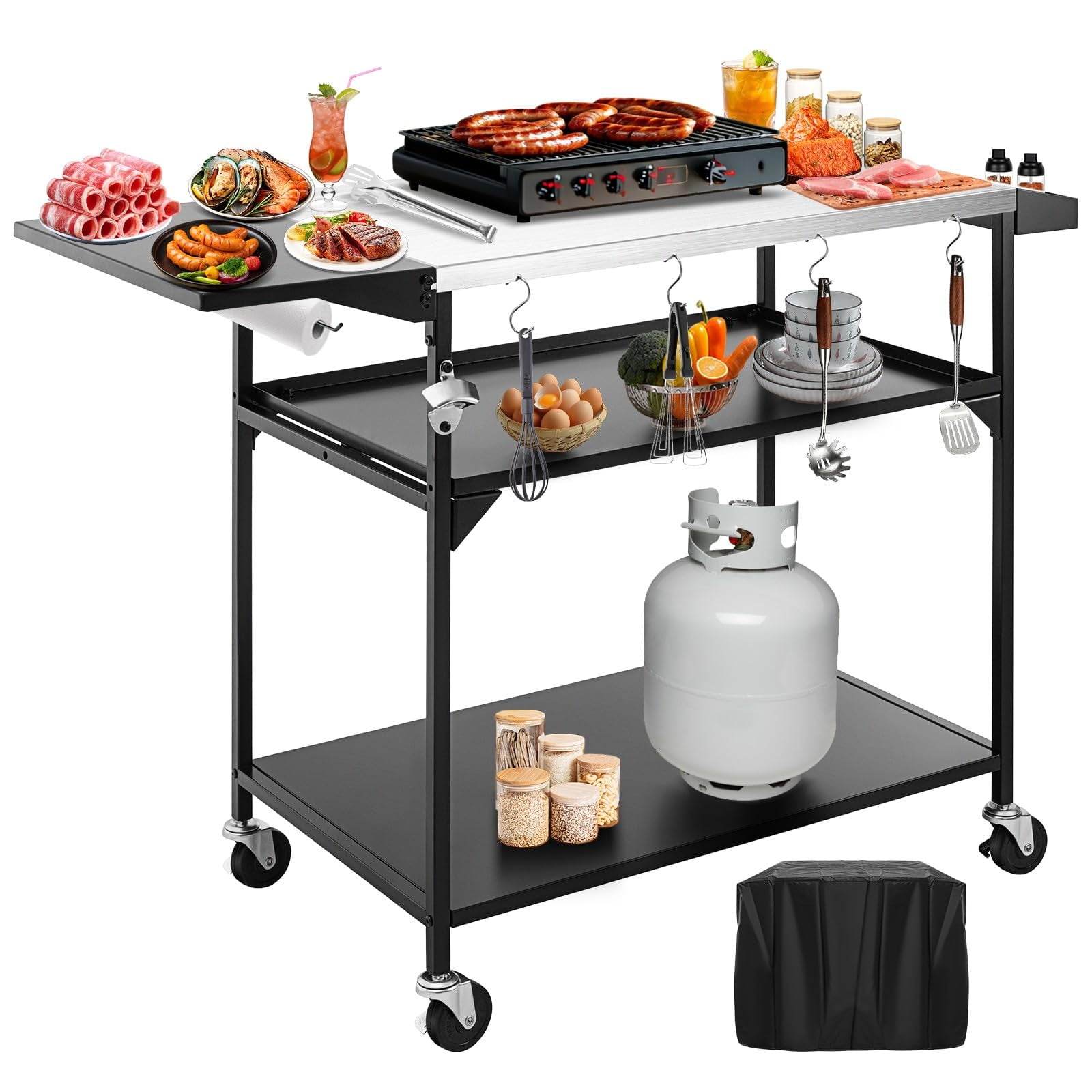 Outdoor Pizza Oven Table,Three-Shelf Outdoor Table with Waterproof ...