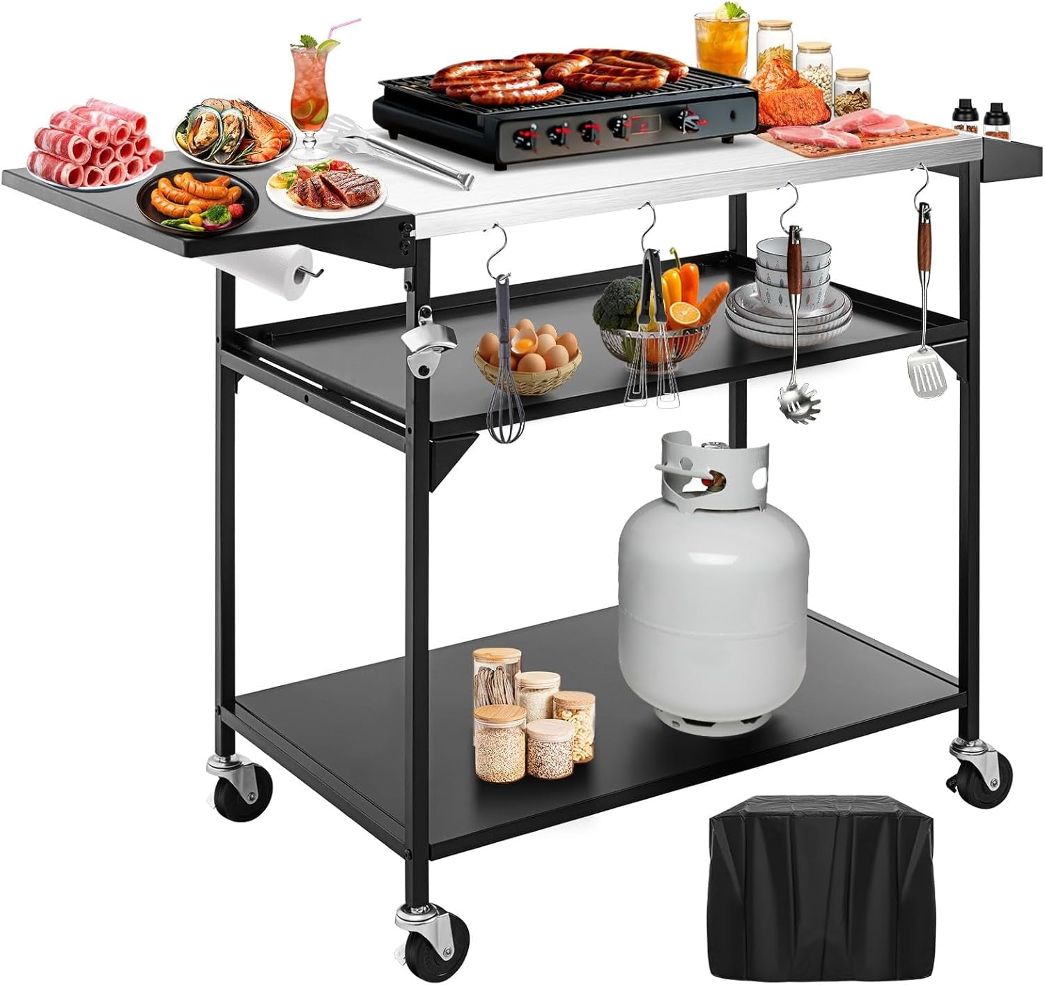 Outdoor Pizza Oven Table,Three-Shelf Outdoor Table with Waterproof ...