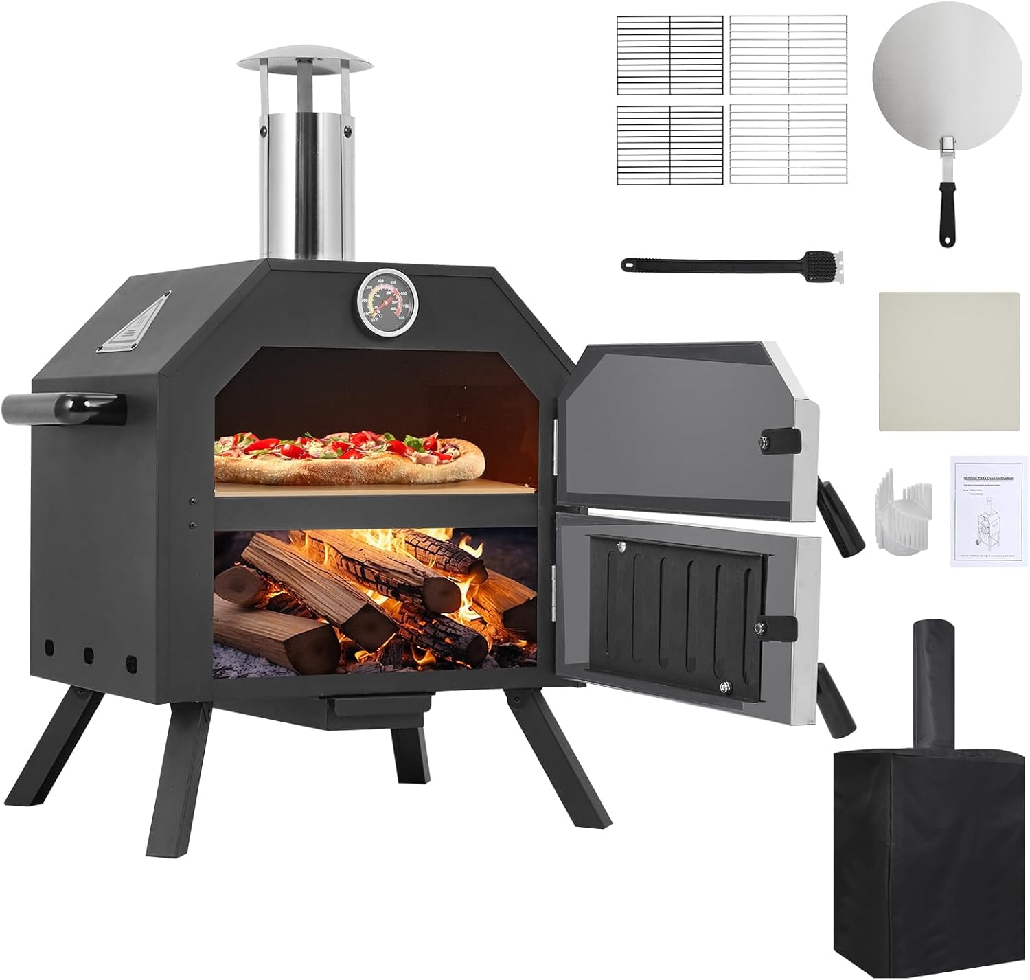 Outdoor Pizza Oven,Wood Fired Pizza Oven with 12 Inch Pizza Stone ...