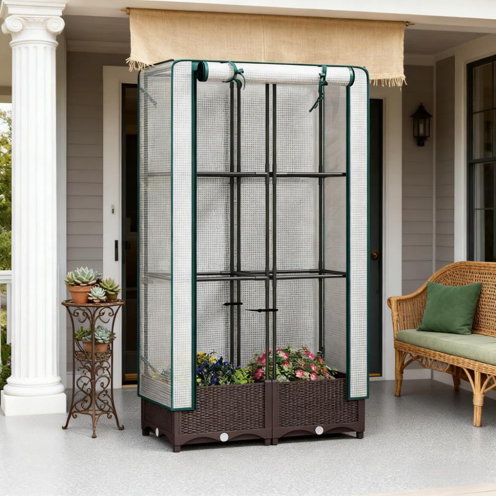 Outdoor Plant Box, Garden Bed with Trellis and Cover, Drainage Holes ...