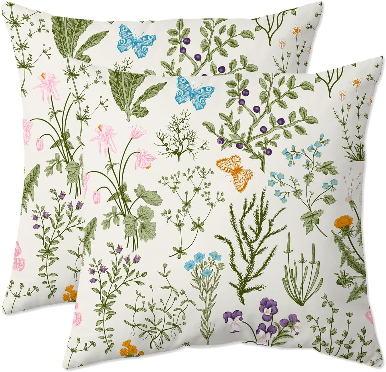 Outdoor Plant Throw Pillow Covers 18x18 Inch Green Vintage Botanical ...