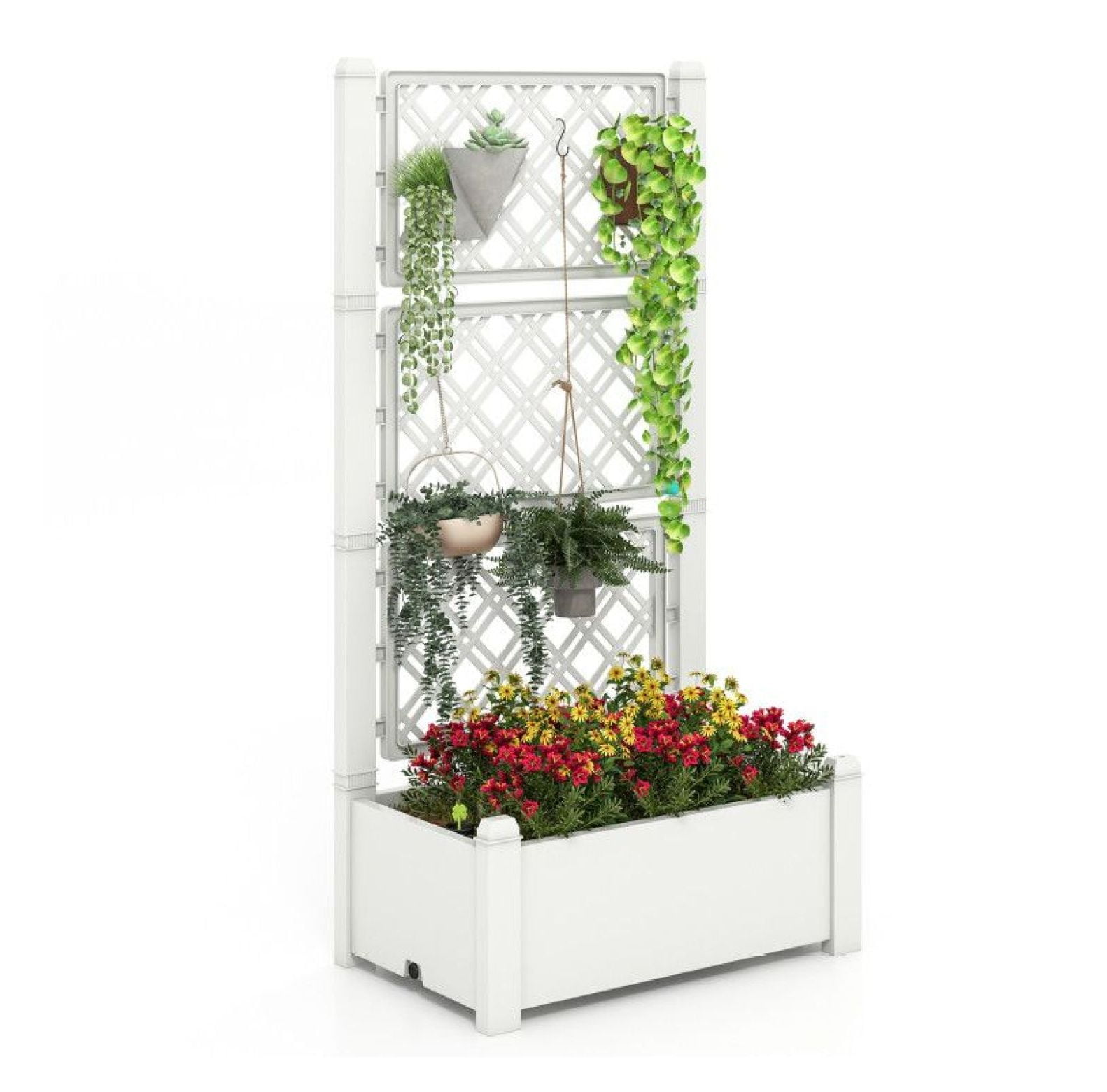 Outdoor Planter Box Self-Watering Raised Garden Bed Trellis with Water ...