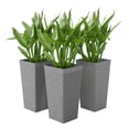 Outdoor Planters 22.8 Inch, Set of 3 Stone Finish Planters with Wheels ...