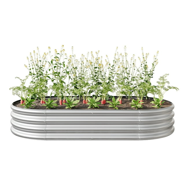 Outdoor Planters 8x4x1ft Raised Garden Bed Kit, Galvanized Planter ...