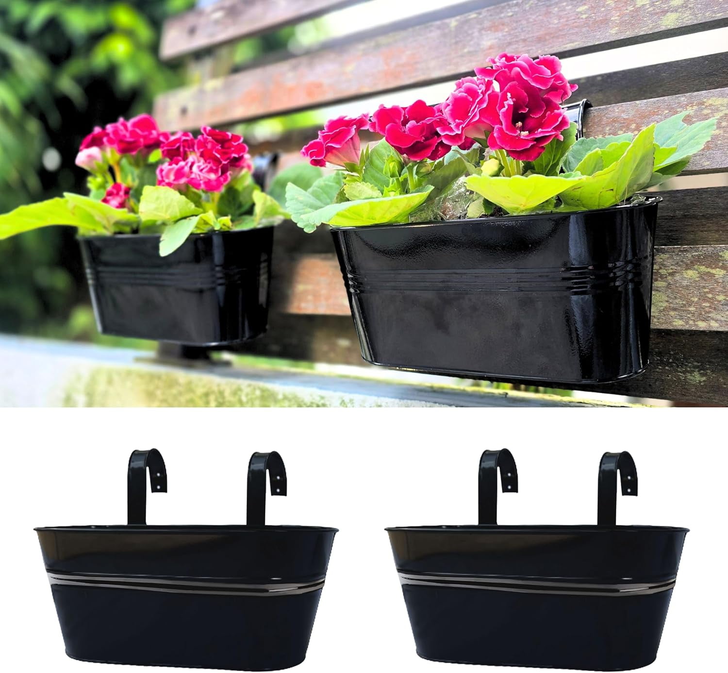 Outdoor Plants Rail Planter (11.2 Inch, 15 Pack) Black Metal Iron ...