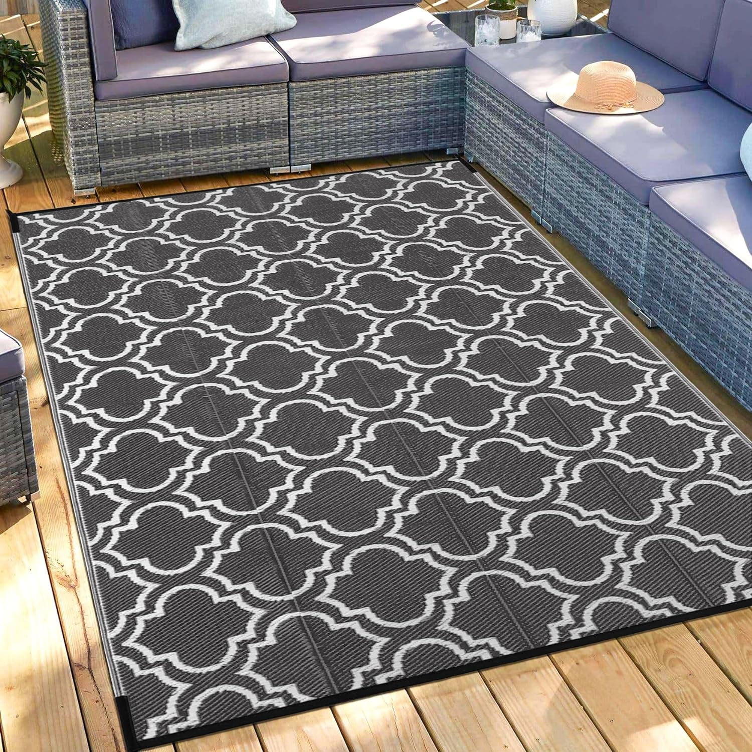 Outdoor Plastic Straw Rug for Patio Waterproof, 6x9 Large Reversible ...