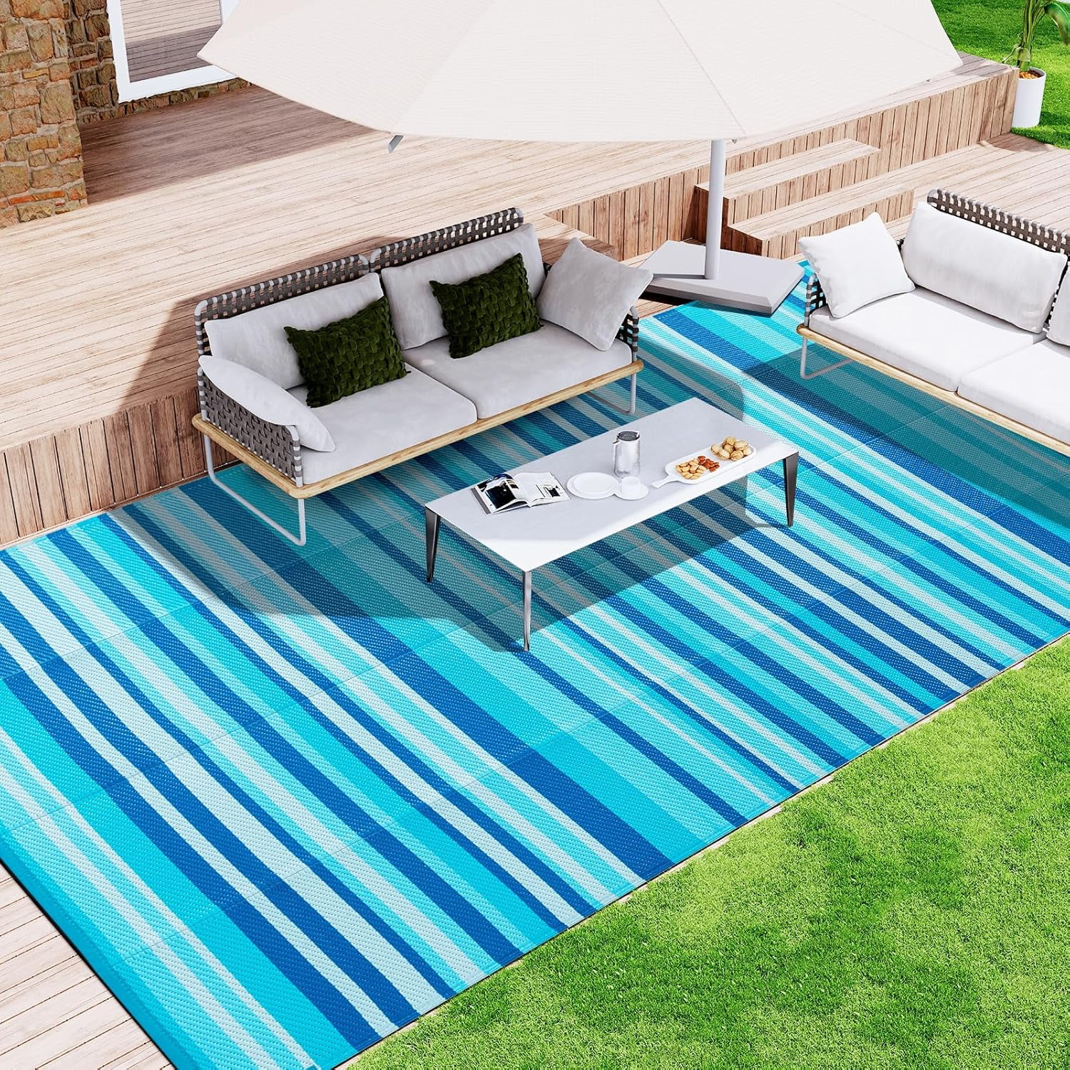 Outdoor Plastic Straw Rug Waterproof Patio 6x9 Red Orange Stripe Mat ...
