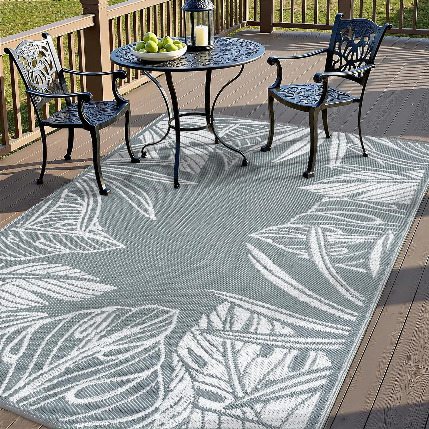 Outdoor Plastic Straw Rug Waterproof Patio 8x10 Red Orange Stripe Mat for Porch Camping RV ...