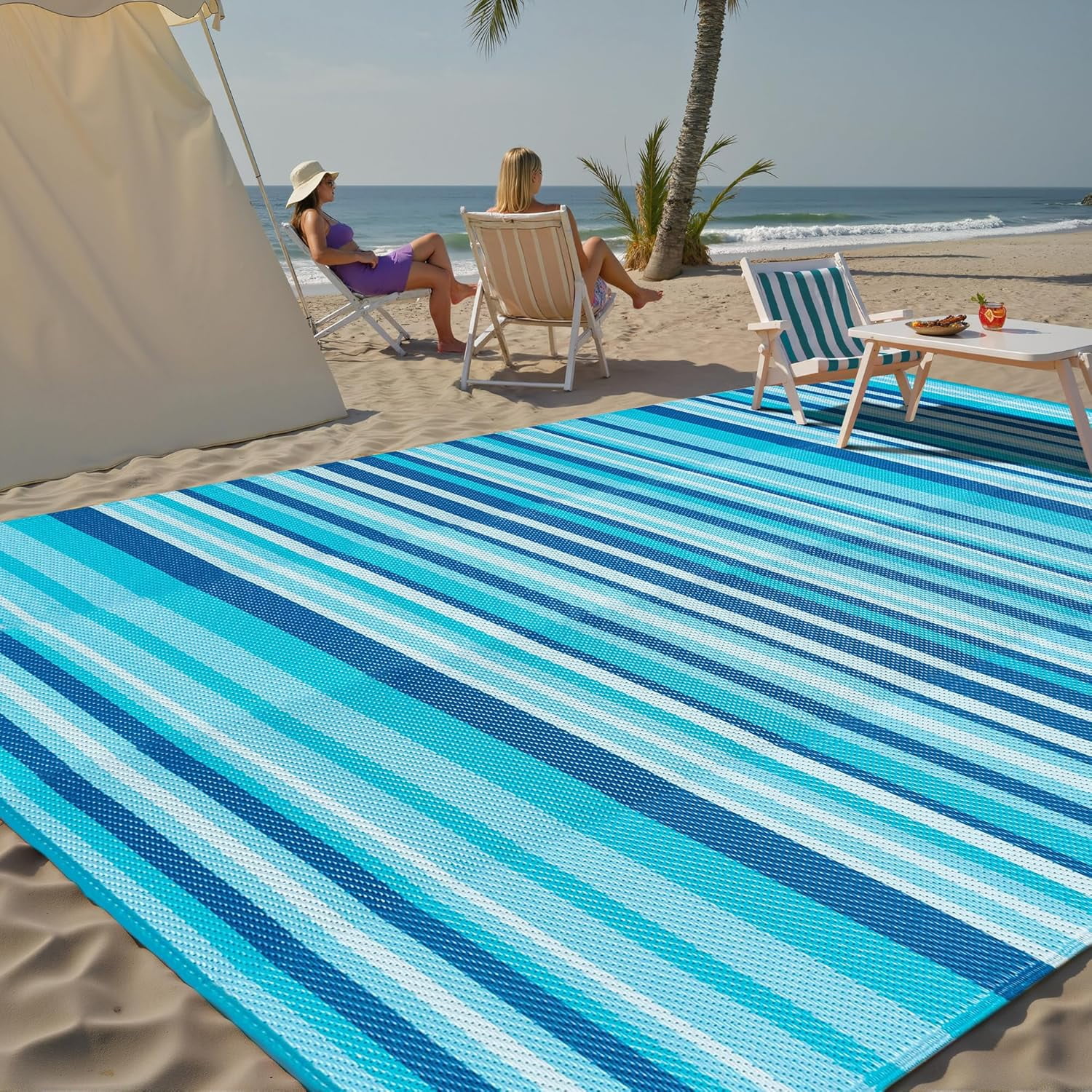 Outdoor Plastic Straw Rug Waterproof Patio 8x10 Red Orange Stripe Mat ...