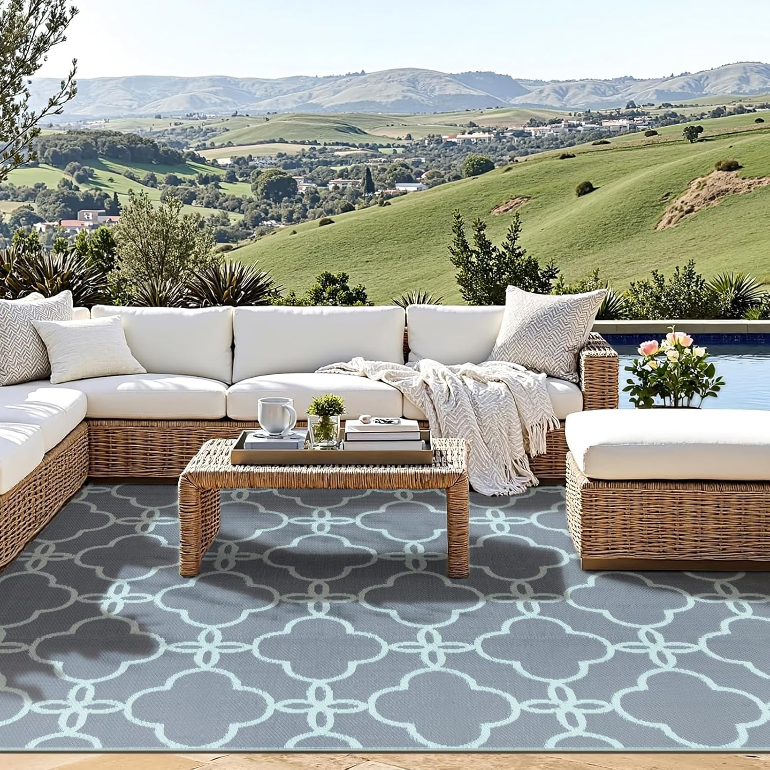 Outdoor Plastic Straw Rug Waterproof for Patio, Clearance Reversible ...