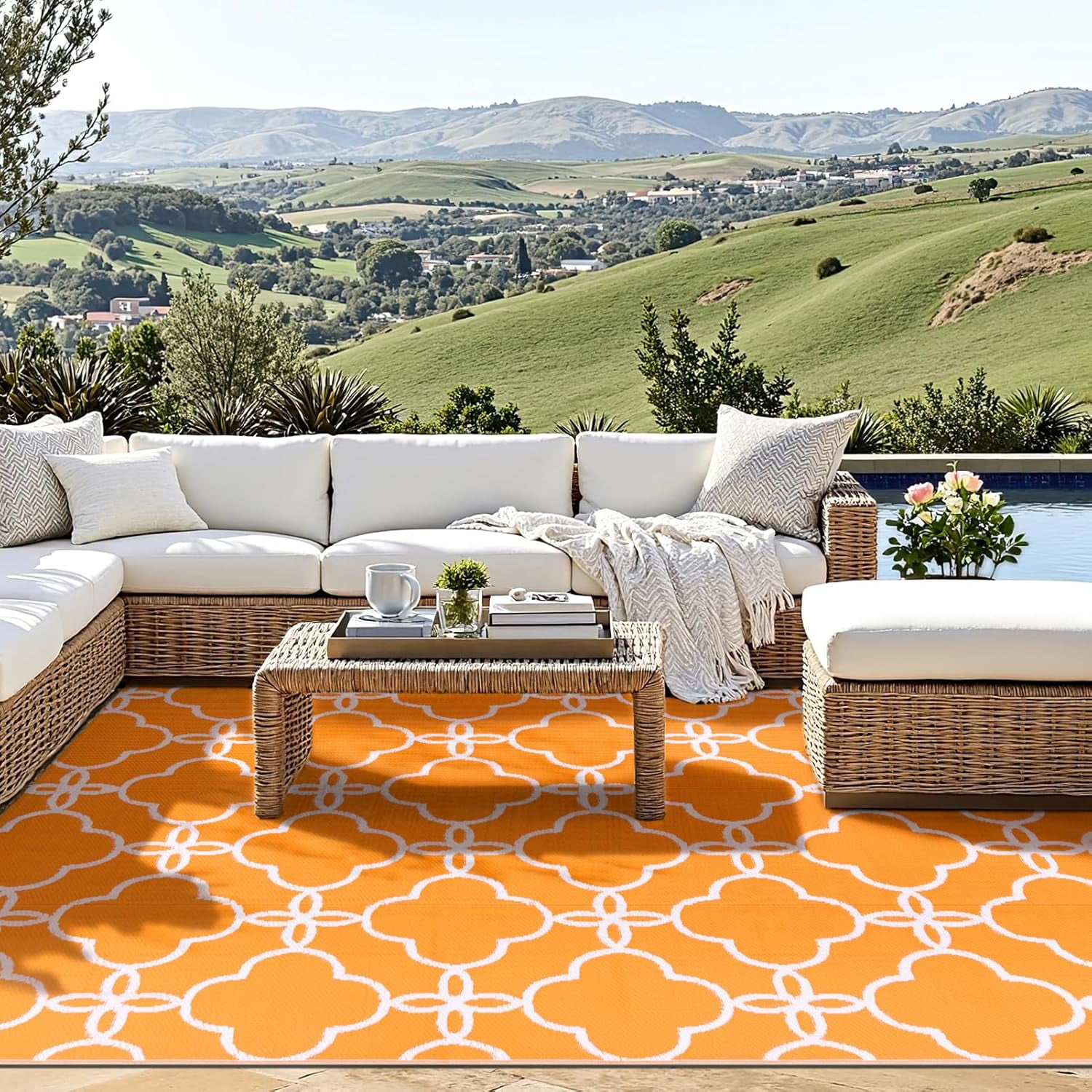 Outdoor Plastic Straw Rug Waterproof for Patio, Clearance Reversible ...