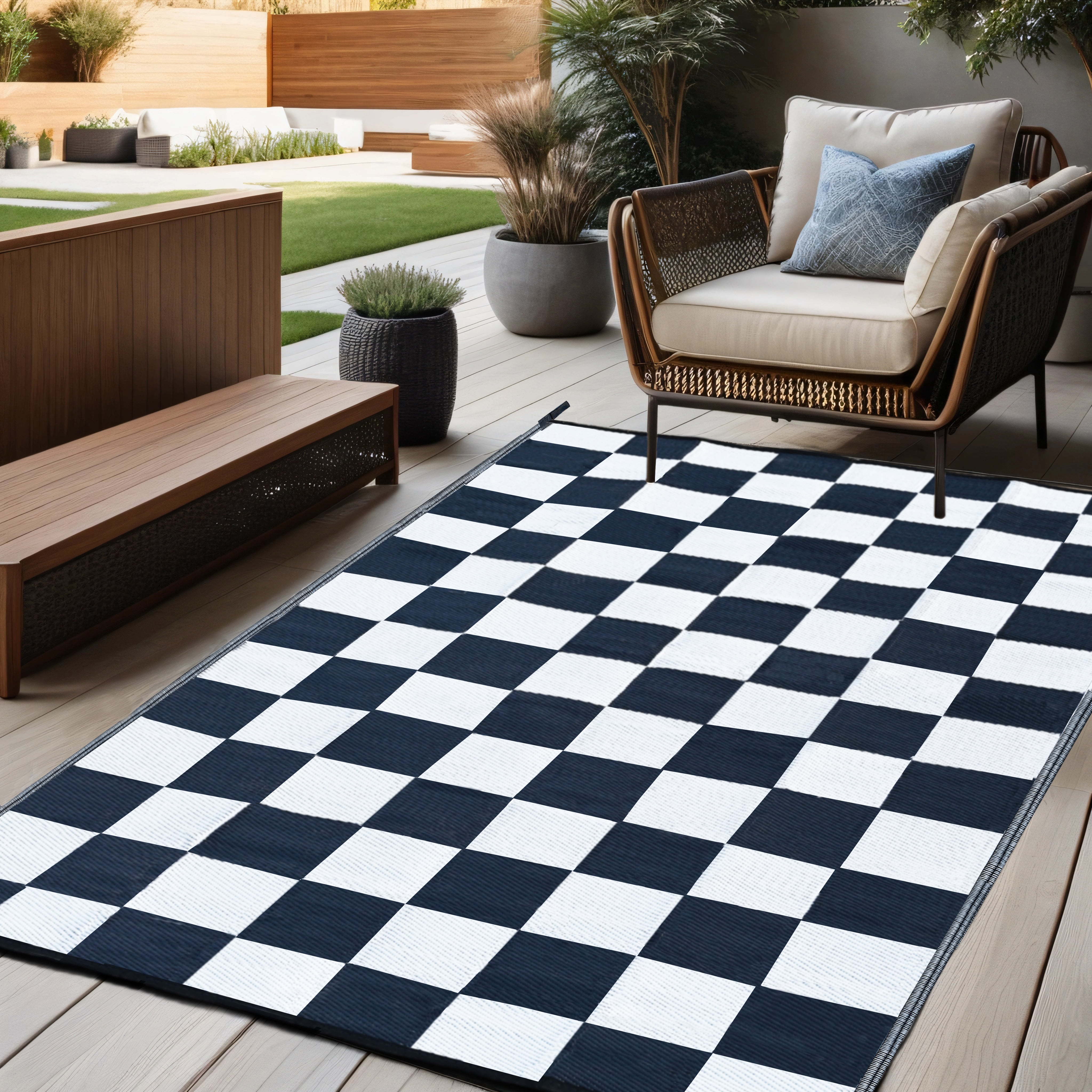 YANMUXIAN Outdoor Plastic Waterproof Rug, 5'x8', Reversible Geometric ...