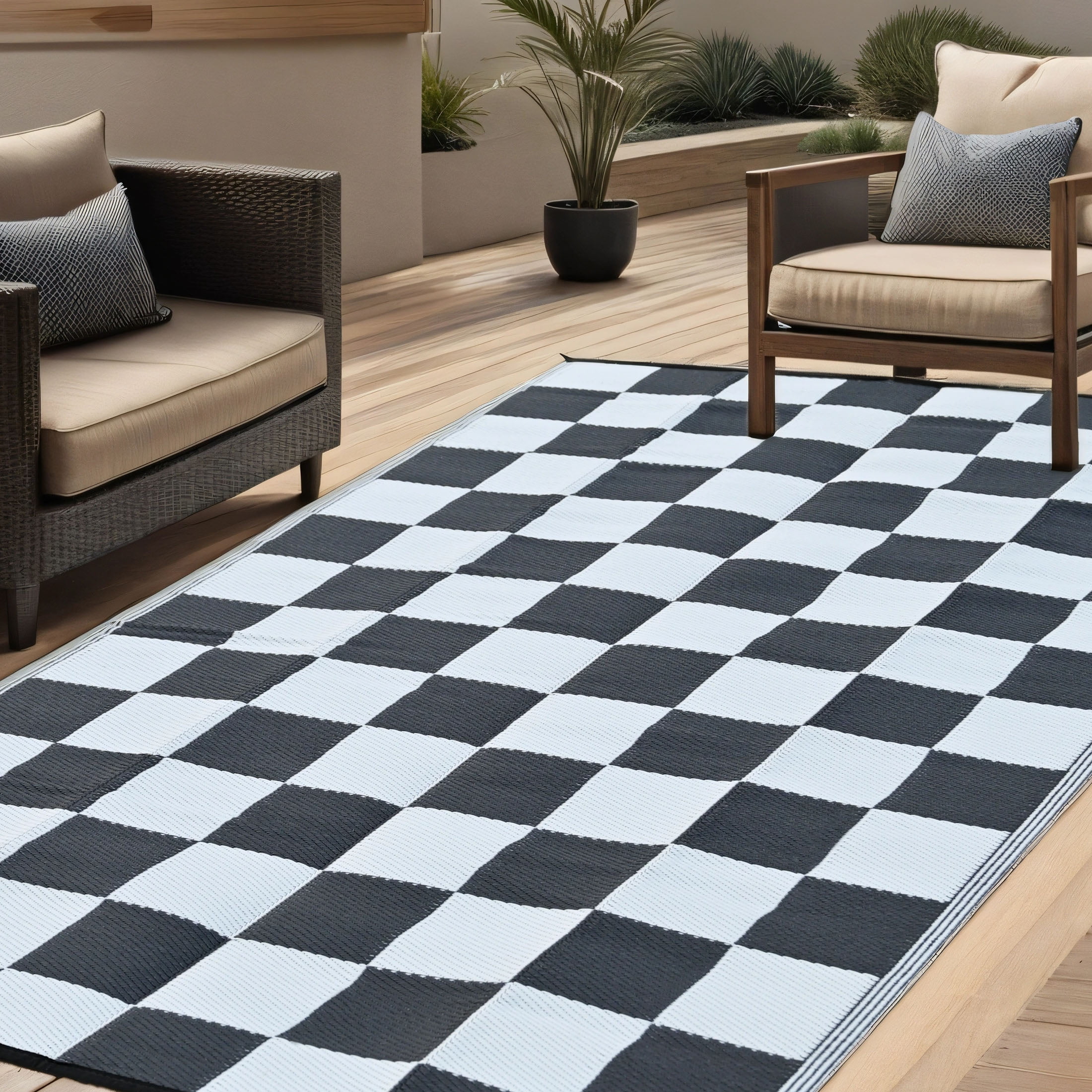 Outdoor Plastic Waterproof Rug 5'x 8' for Patio, Porch, Deck, Backyard ...