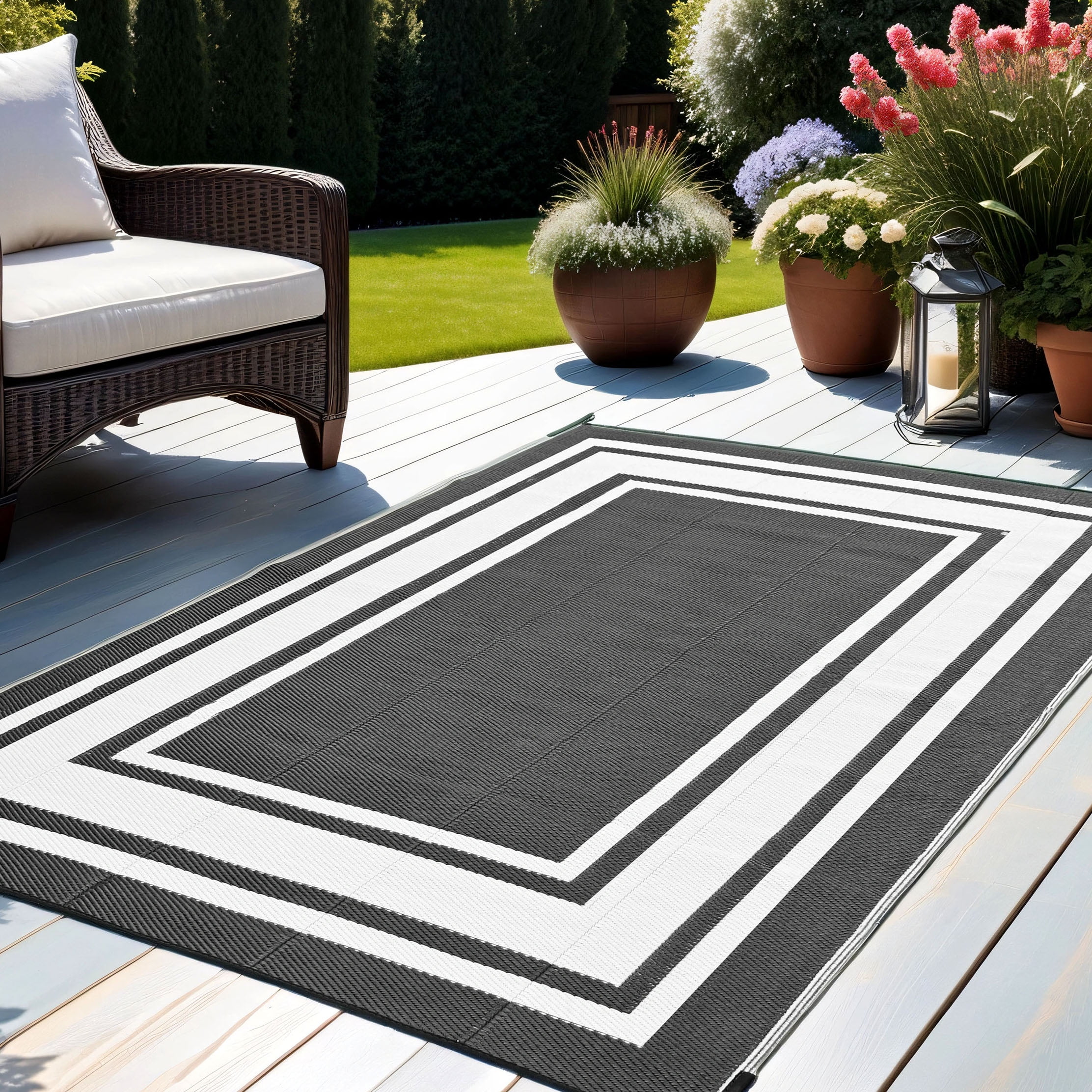 Outdoor Plastic Waterproof Rug 8'x 10' for Patio, Porch, Deck, Backyard ...