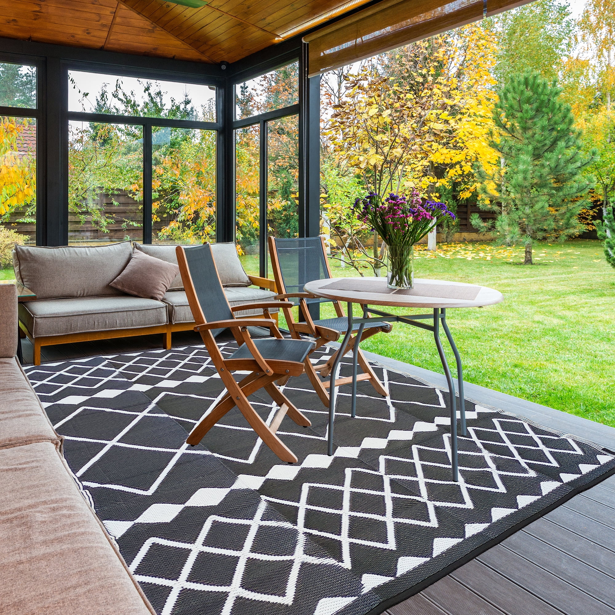 Outdoor Plastic Waterproof Rug 9'x 12' for Patio, Porch, Deck, Backyard ...