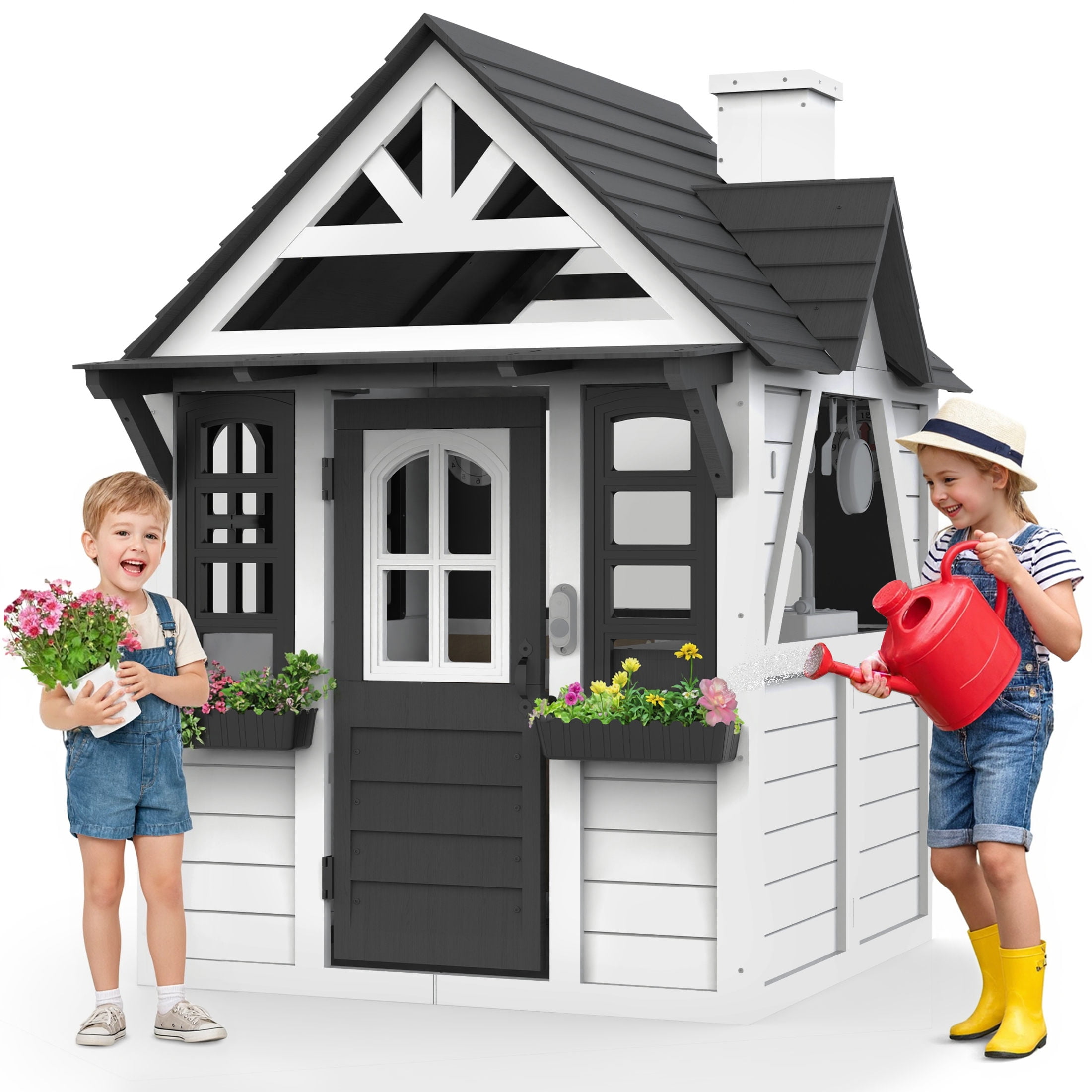 "Children's Outdoor Wooden Playhouse for Backyard Fun, Ages 4-8, with ...