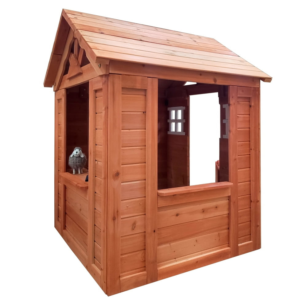 Outdoor Playhouse for Boys Girls Pretend Play, Wooden Cottage Playhouse ...
