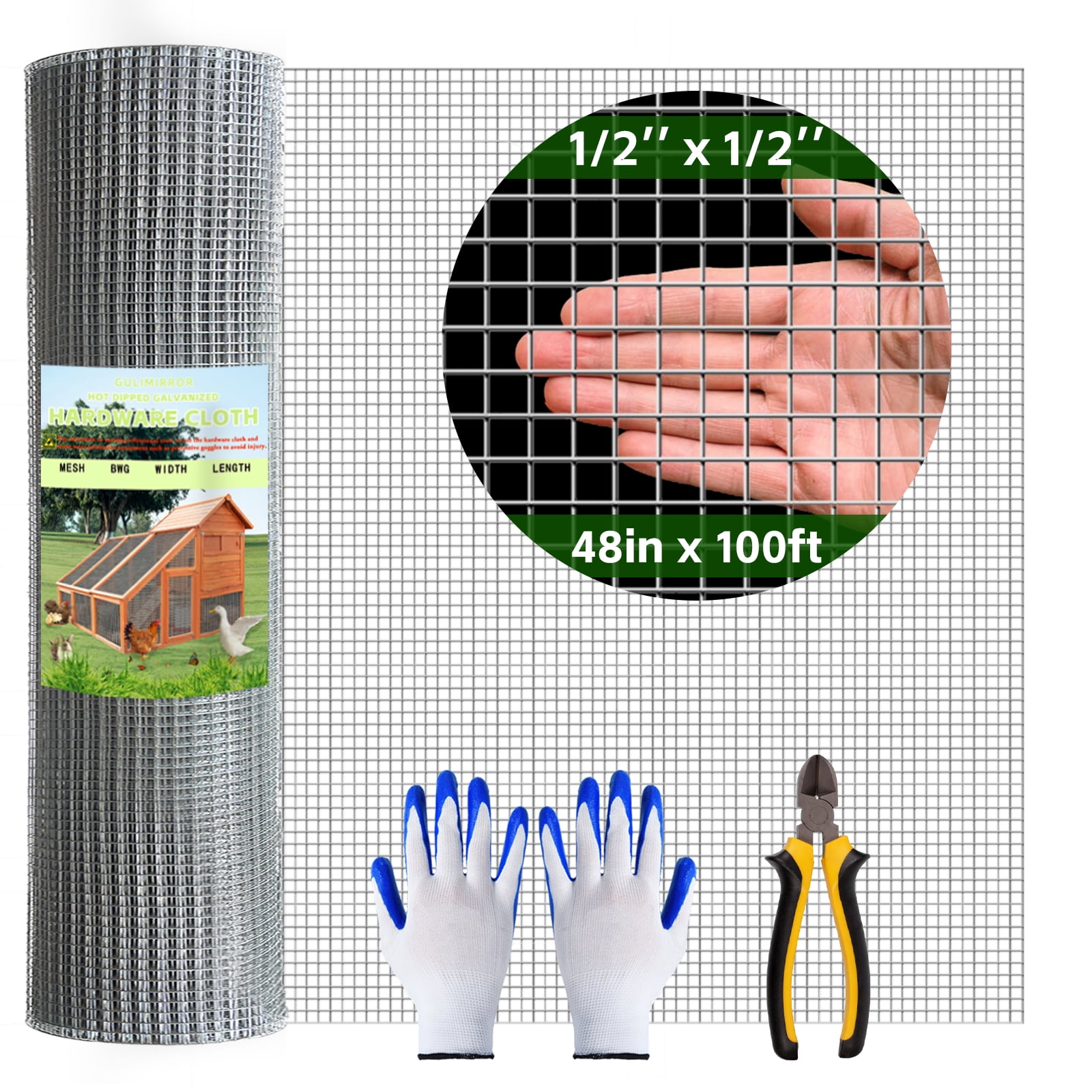 Outdoor Plus 19 Gauge Galvanized Hardware Cloth, 48 X 100 Ft, Welded for Garden, Poultry, Rabbit ...