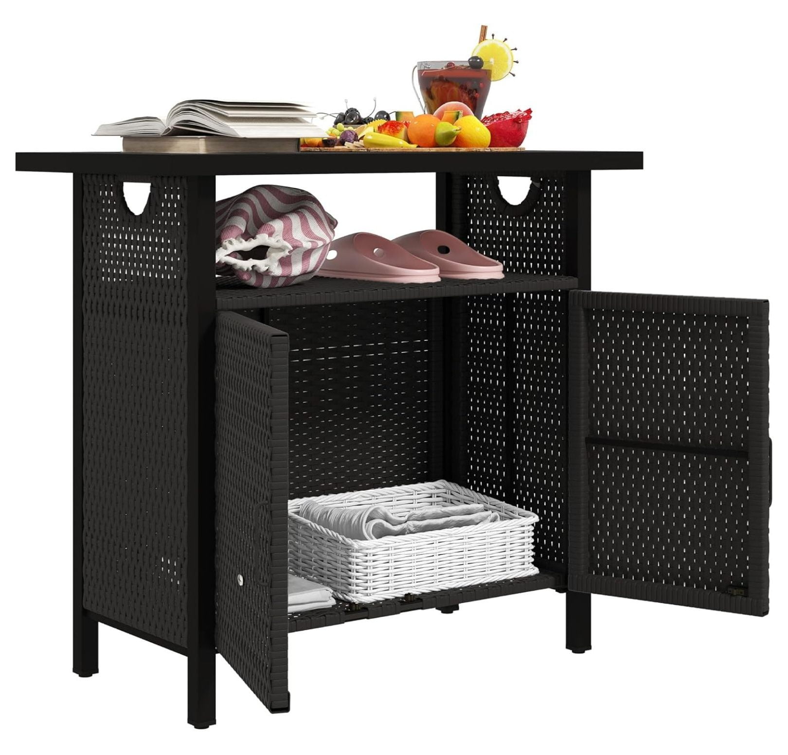 Outdoor Pool Towel Storage Cabinet Organizer, Outdoor Bar Table with ...