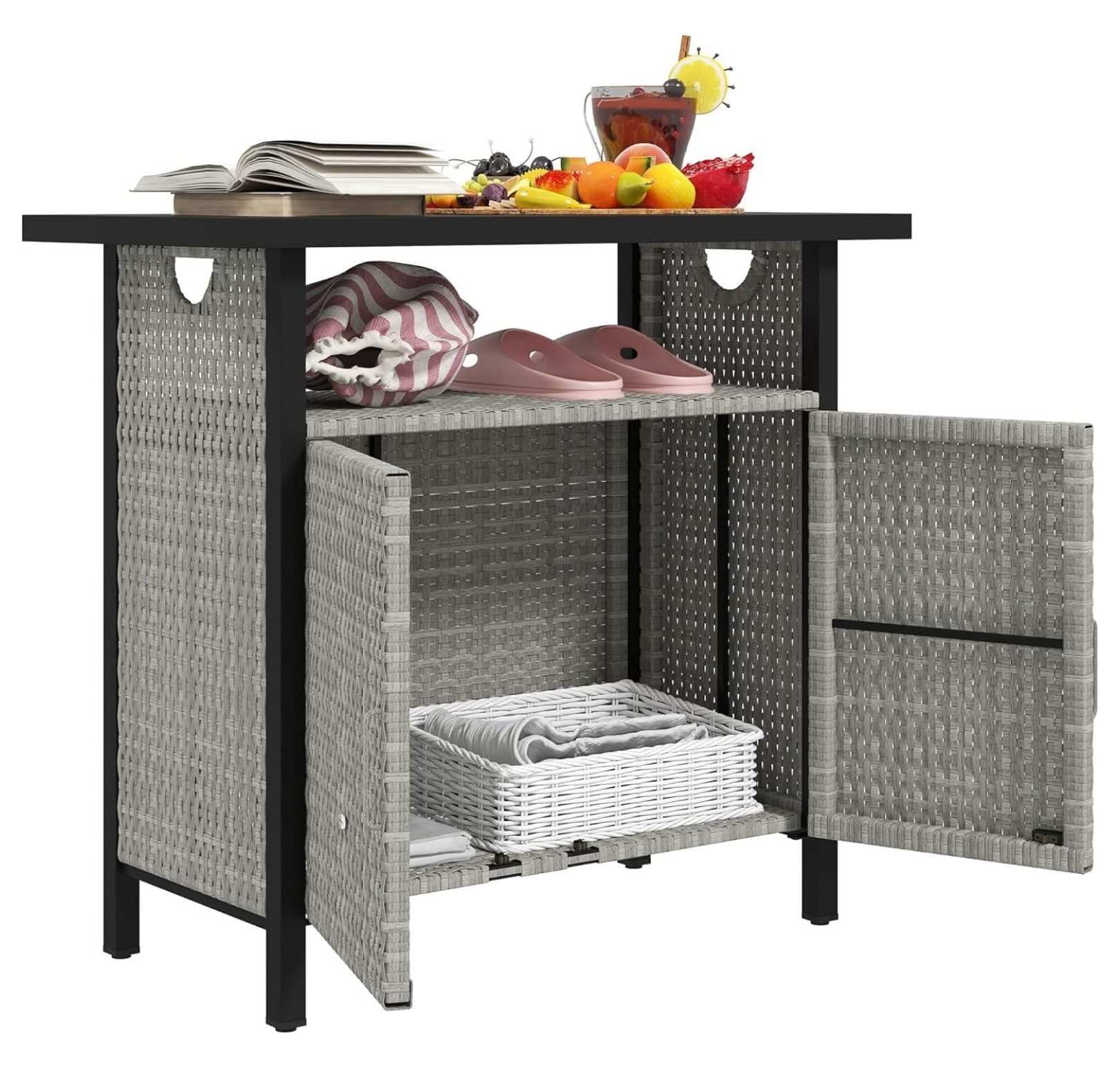 Outdoor Pool Towel Storage Cabinet Organizer, Outdoor Bar Table with ...