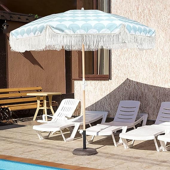Outdoor Pool Umbrellas with Tassels 6ft Boho Fringe Umbrella with Knob ...