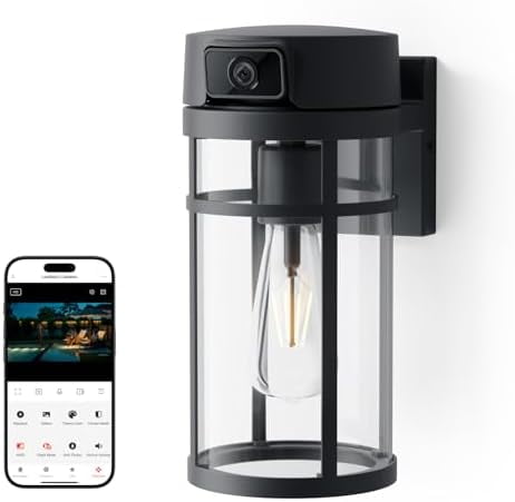 Outdoor Porch Light Camera, Cam with AI Human Detection, Pan & Tilt ...