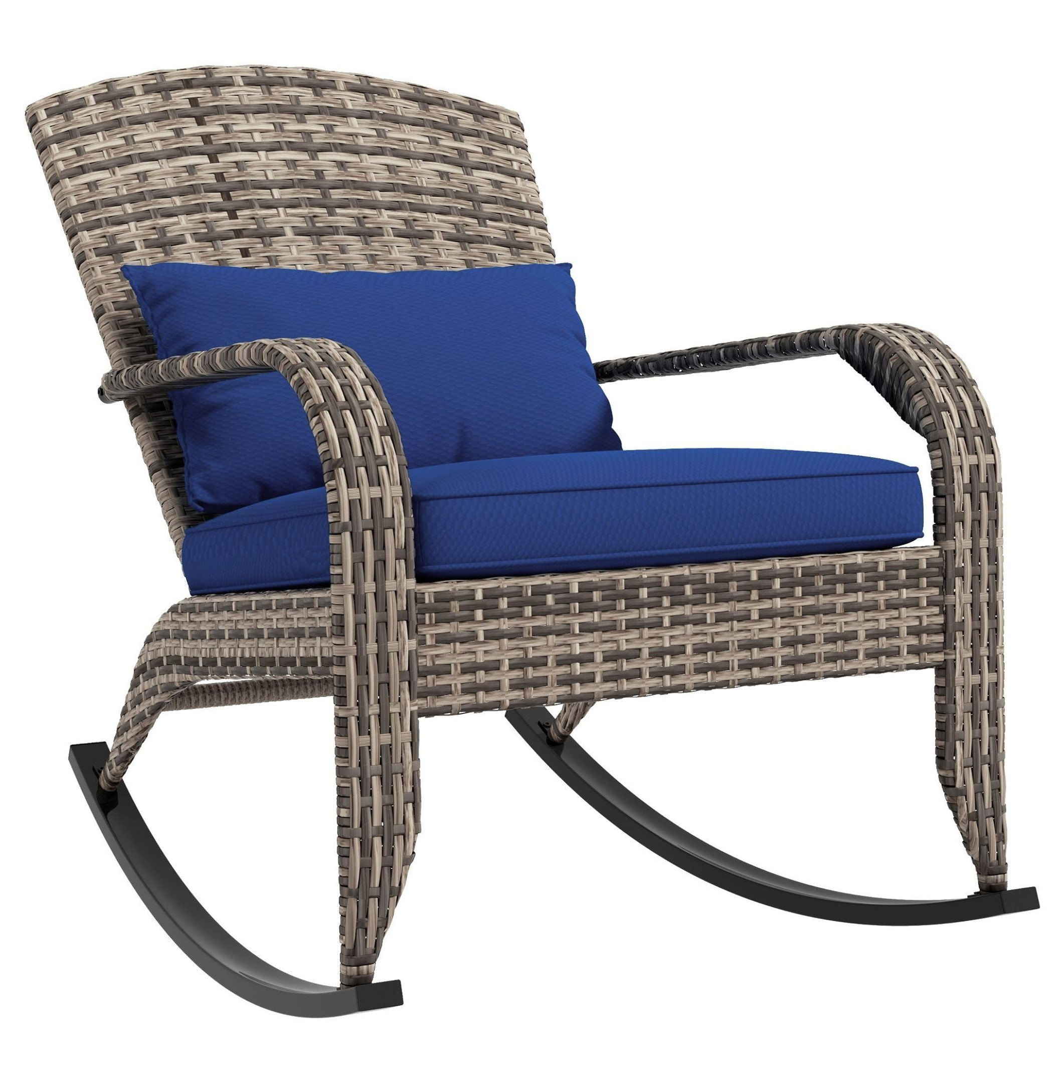 Outdoor Porch Rocker Adirondack Chair, Handwoven PE Rattan Wicker Look ...