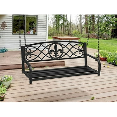 Ktaxon Garden Single Seat Adult Porch Swing, Iron Heavy Duty Black ...