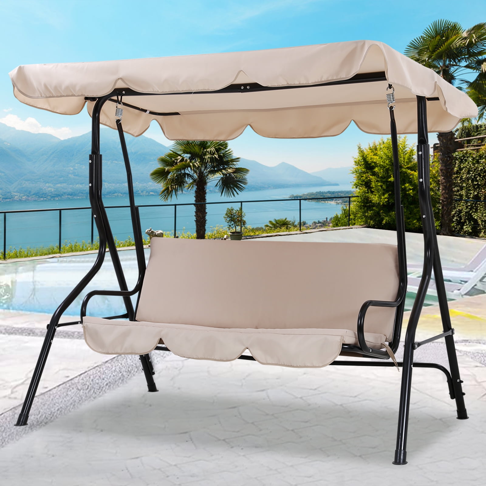 Outdoor Porch Swing Chair 2-3 Person Patio Swing with Adjustable Canopy ...