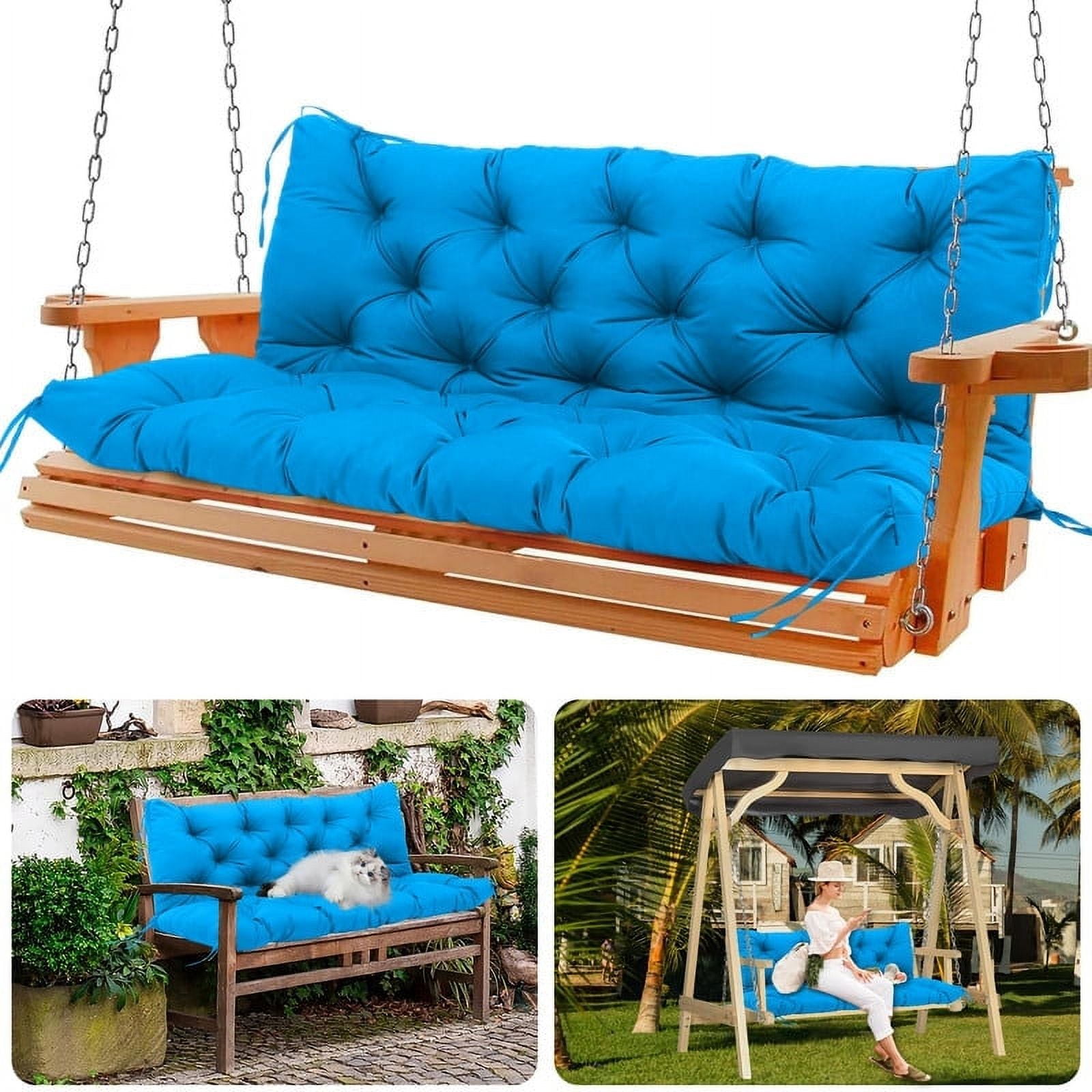 Outdoor Porch Swing Cushions with Backrest Waterproof Bench Cushion ...
