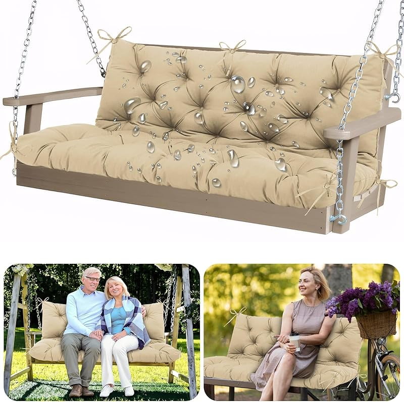 Outdoor Porch Swing Cushions with Backrest Waterproof Bench Cushion ...