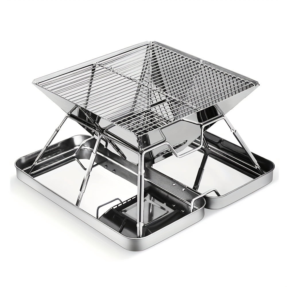 Outdoor Portable 304 Stainless Steel Folding Barbecue Grill, Firewood ...