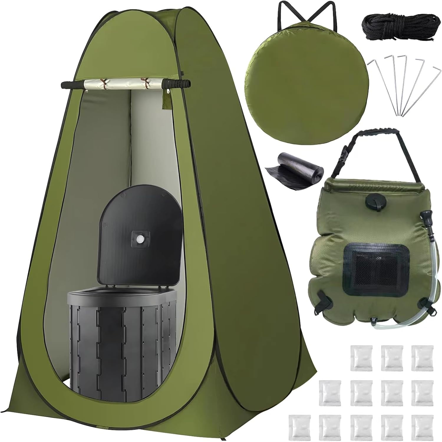 Outdoor Portable Camp Toilet and Pop Up Privacy Shower Tent Kit,Large ...