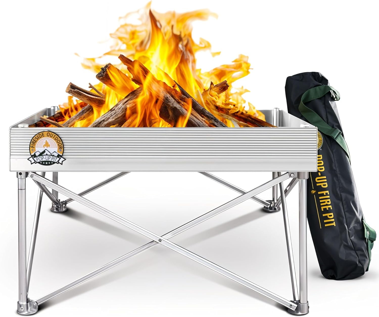 Outdoor Portable Fire Pit for Camping 24 Inch- Collapsible Pop Up Fire ...