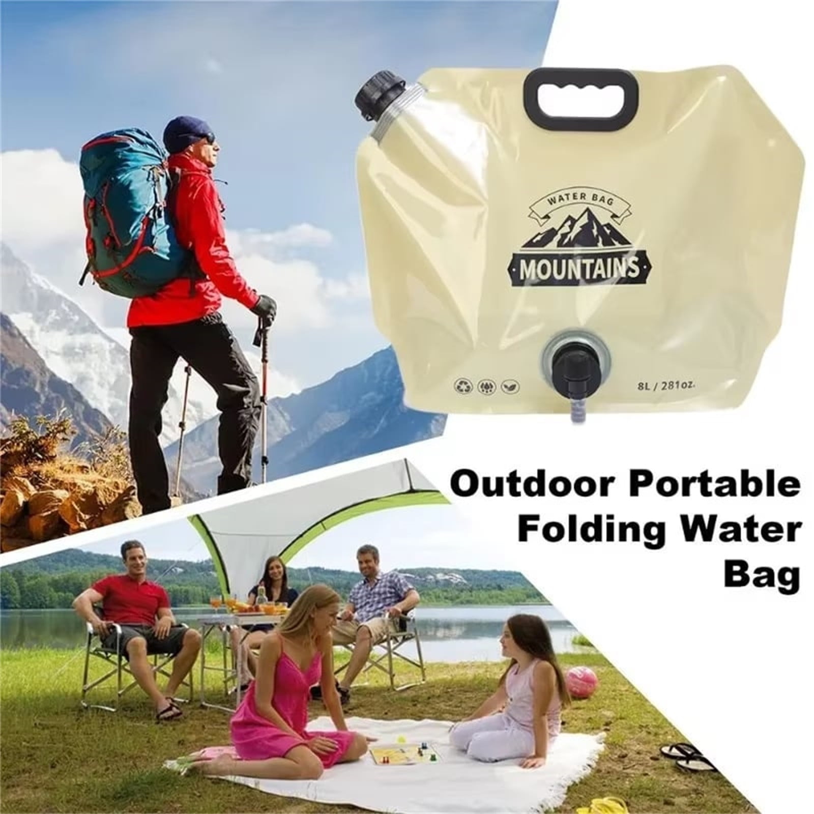 Outdoor Portable Foldable Water Bag | Large Capacity 8L Water Storage ...