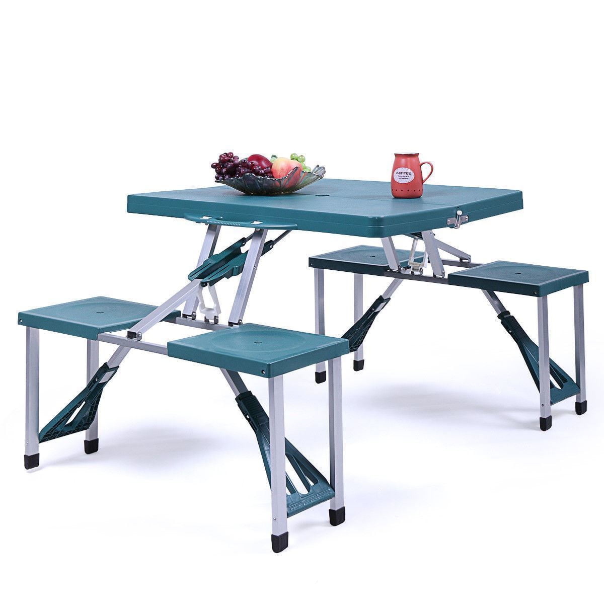 Outdoor Portable Folding Picnic Table with Seats - Green - Walmart.com